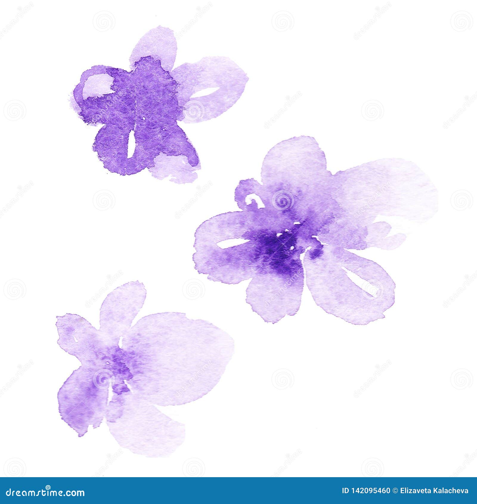 Watercolor Violet Abstract Flowers Elements for Design Stock ...