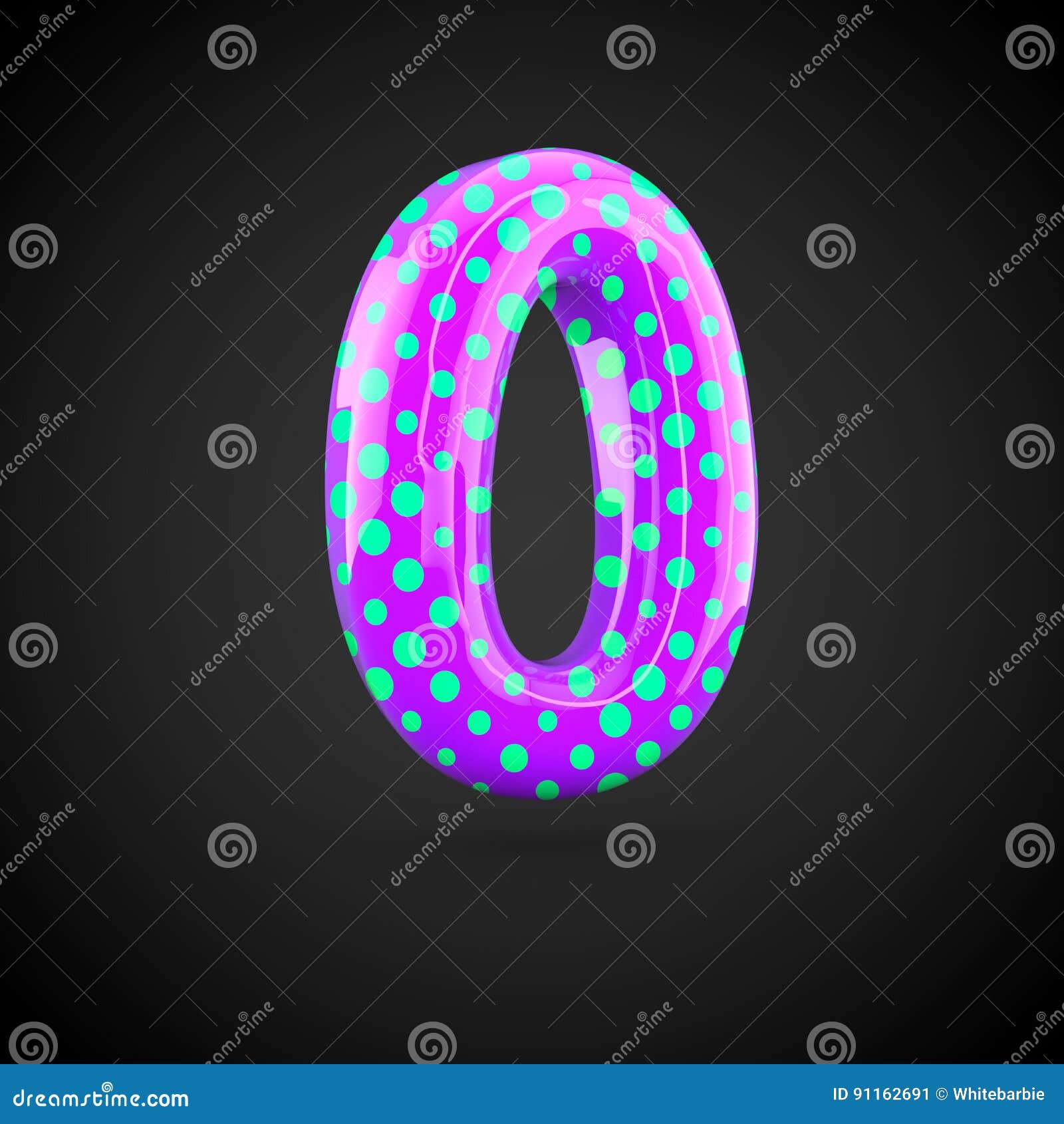 Violet Alphabet Number 0 with Blue Dots Isolated on White Background ...