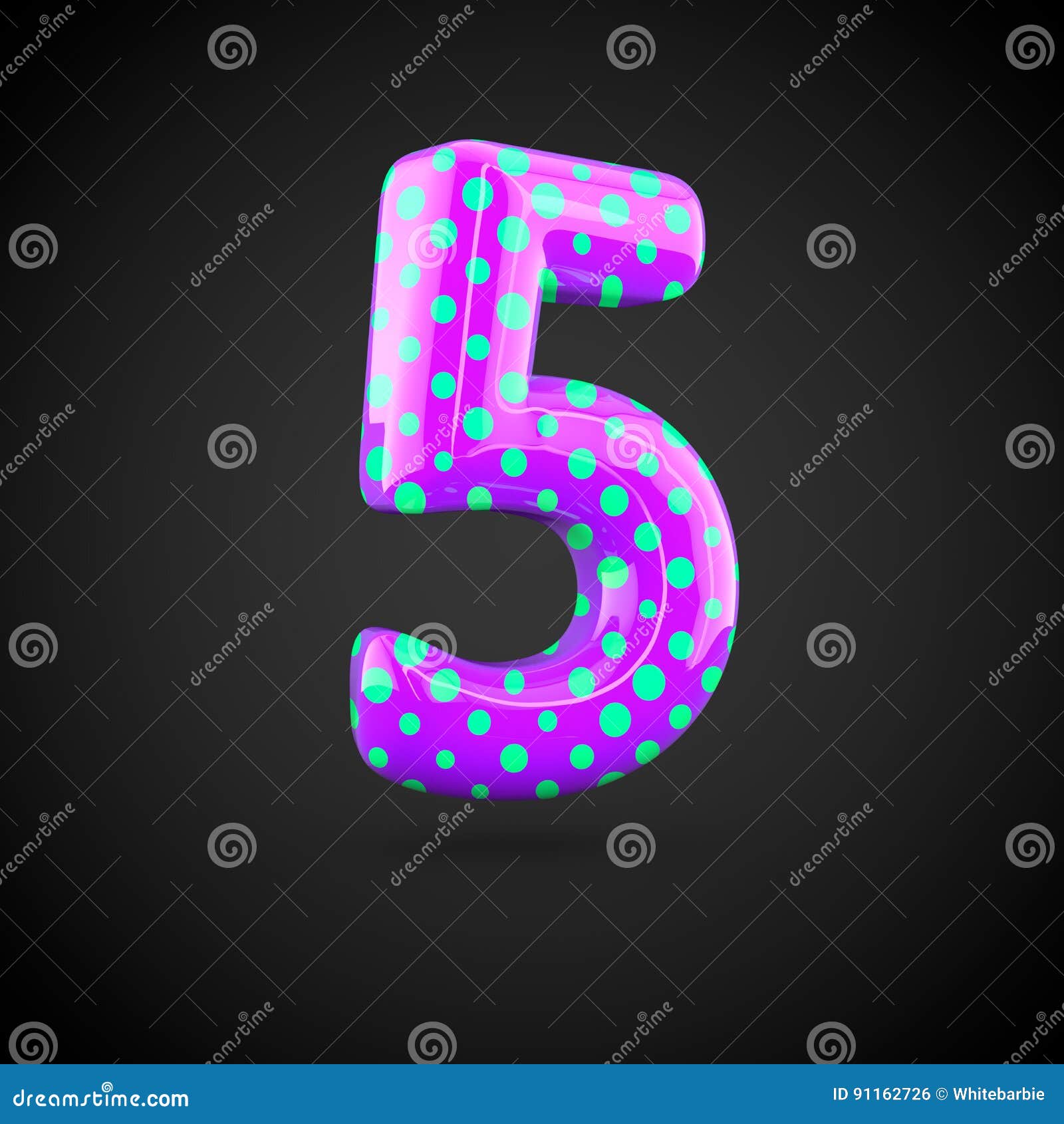 Violet Alphabet Number 5 with Blue Dots Isolated on White Background ...