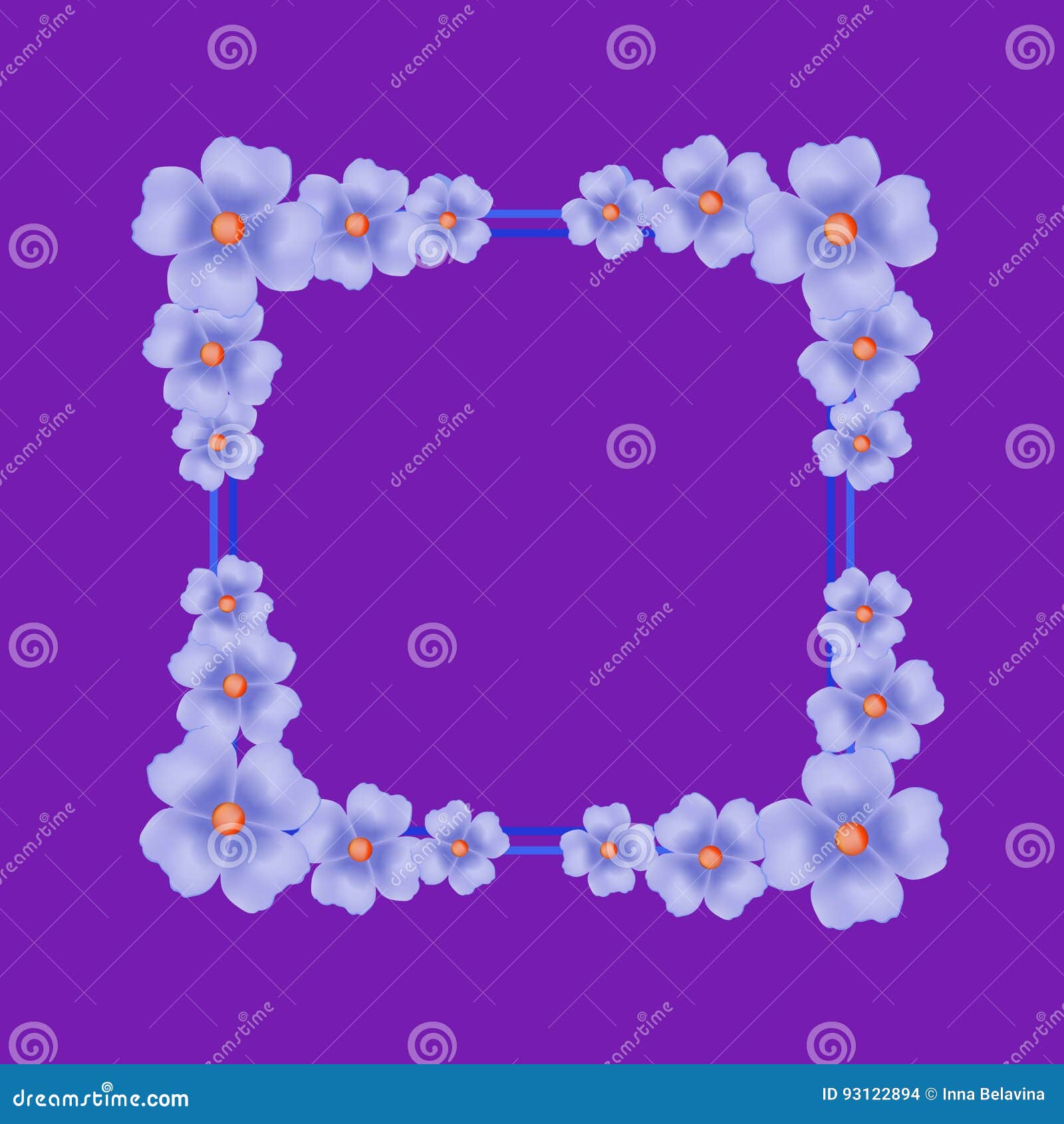 Violet Background with Border and Flowers. Illustration. Stock ...