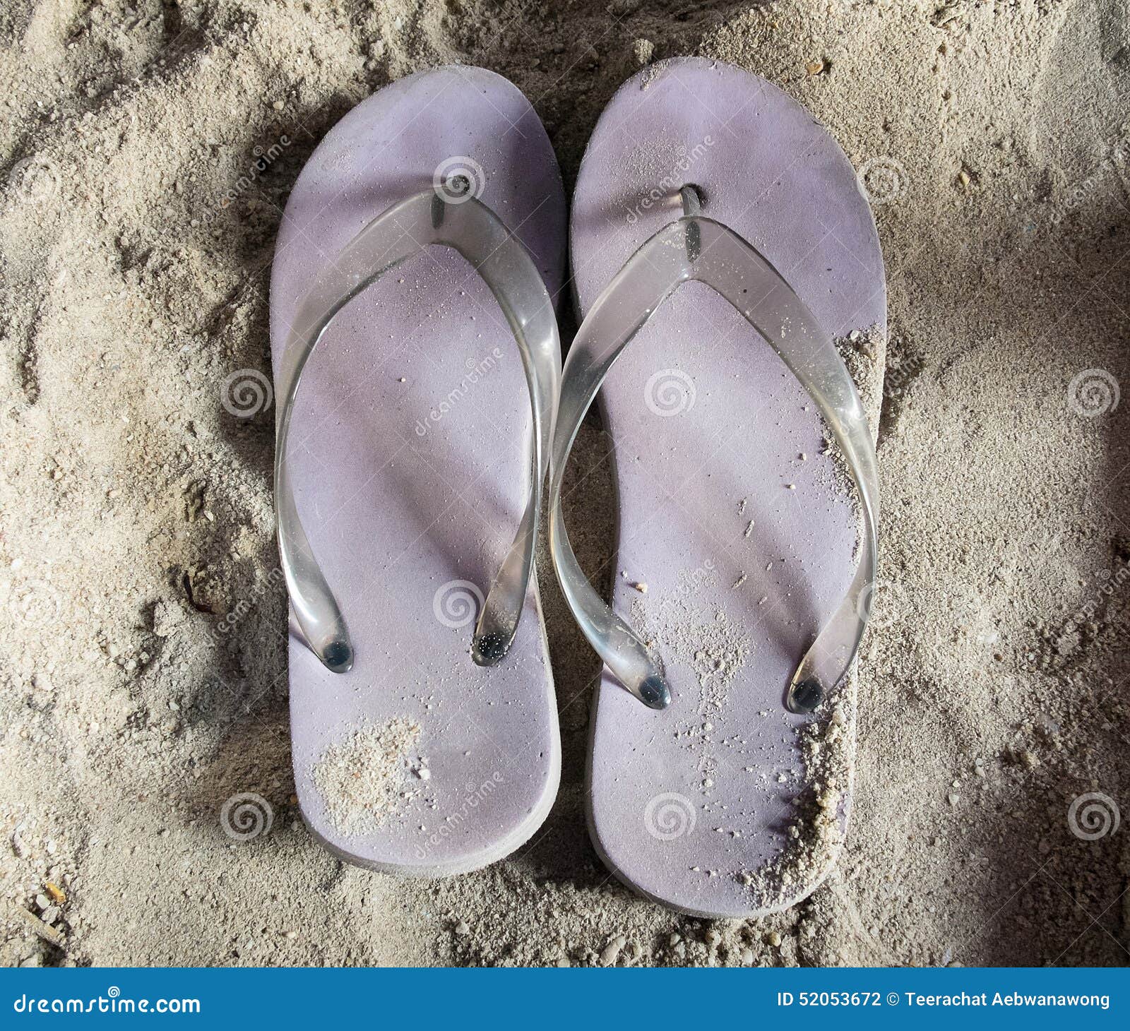 Violet Beach Slippers on Sandy Beach, Summer Stock Photo - Image of ...