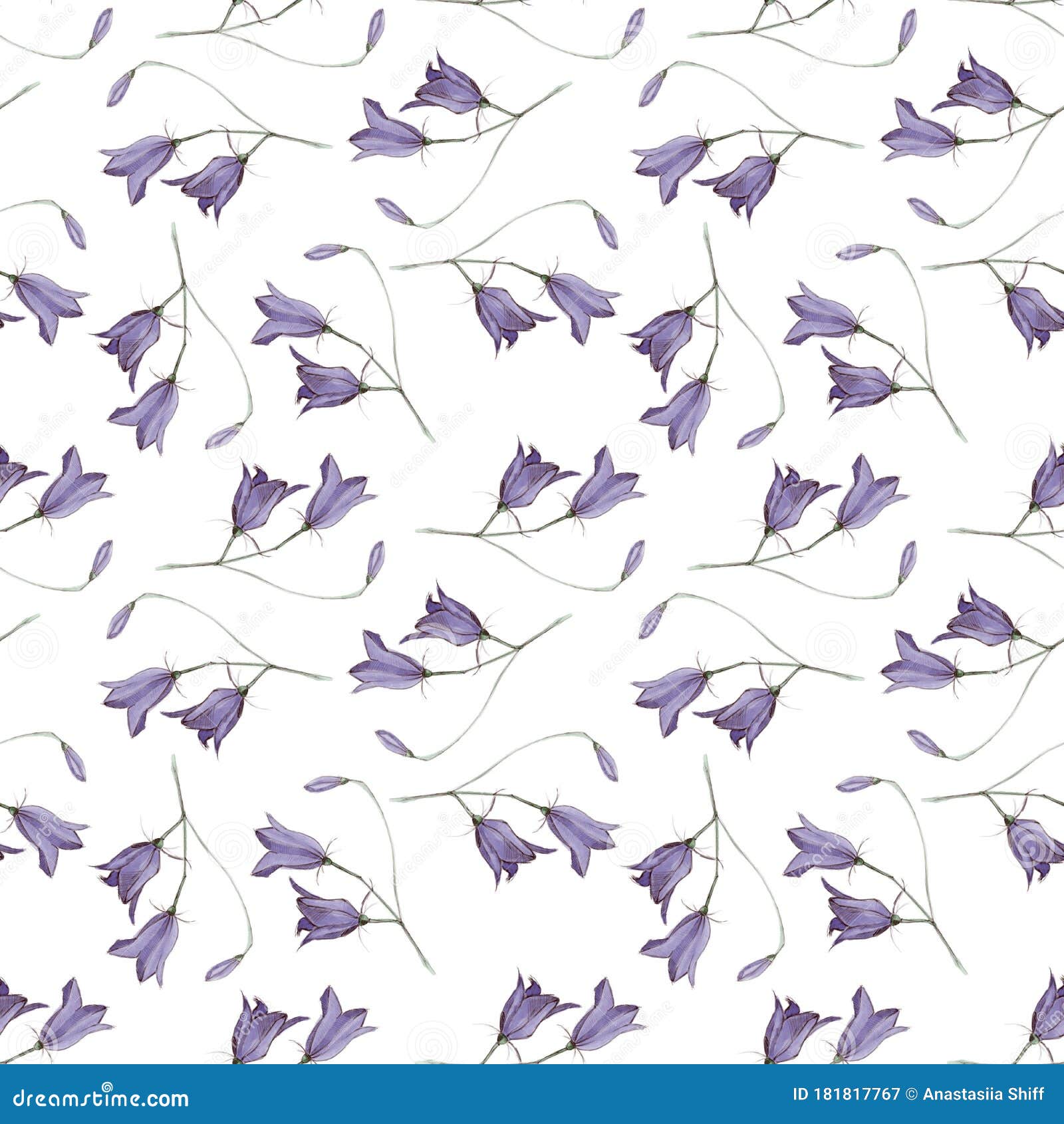 Violet Bell Flowers Seamless Pattern on White. Textile and Print Design ...