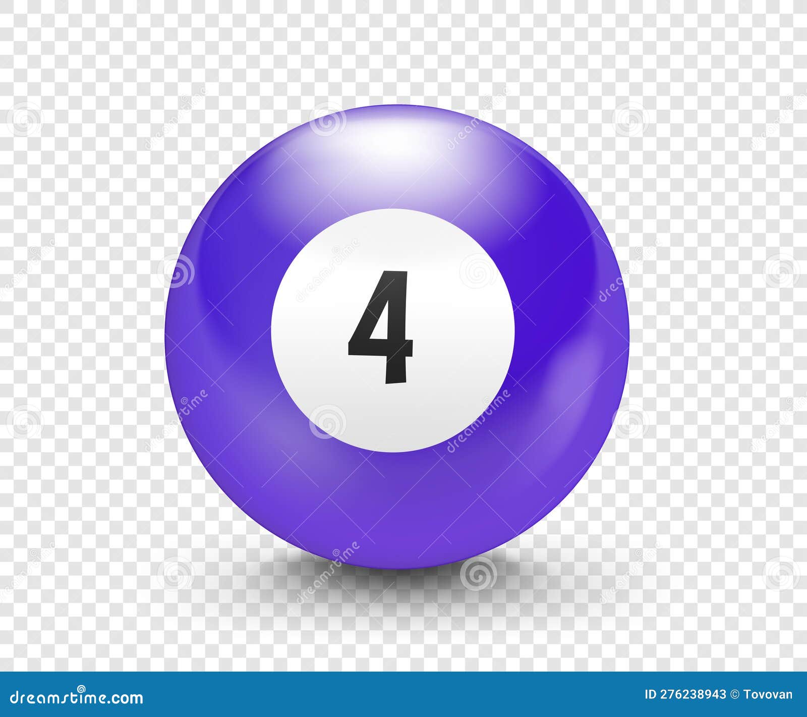 Violet Billiard Ball with Number 4. 3d Vector Isolated on Transparent ...
