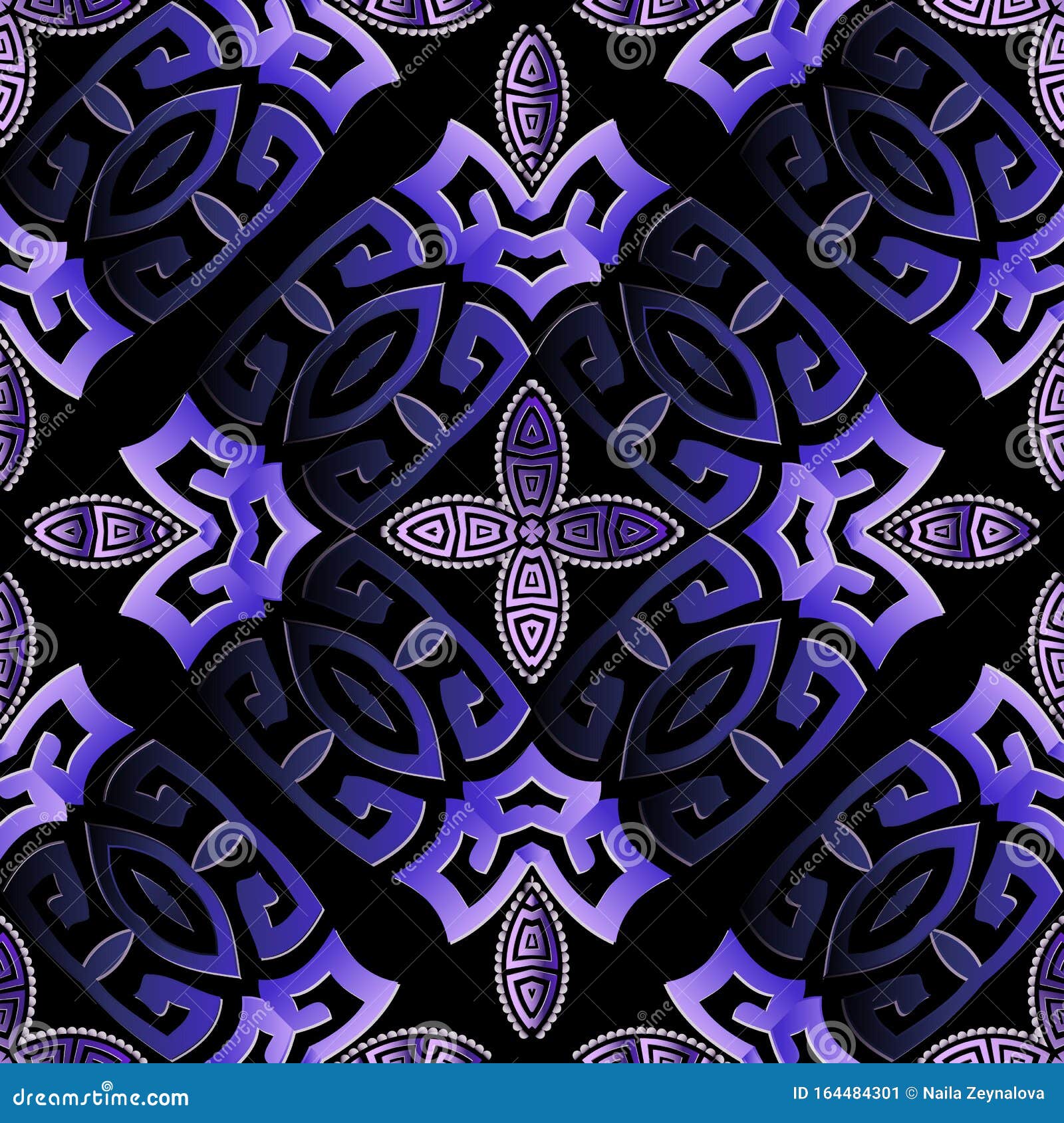 Violet Blue 3d Ornamental Greek Vector Seamless Pattern. Modern ...