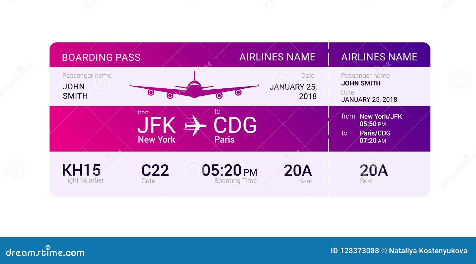 Violet boarding pass stock vector. Illustration of empty - 128373088