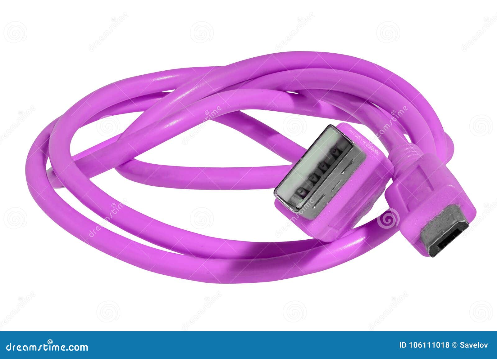 Violet Cable Isolated on White Background. Usb and Micro-usb Stock ...