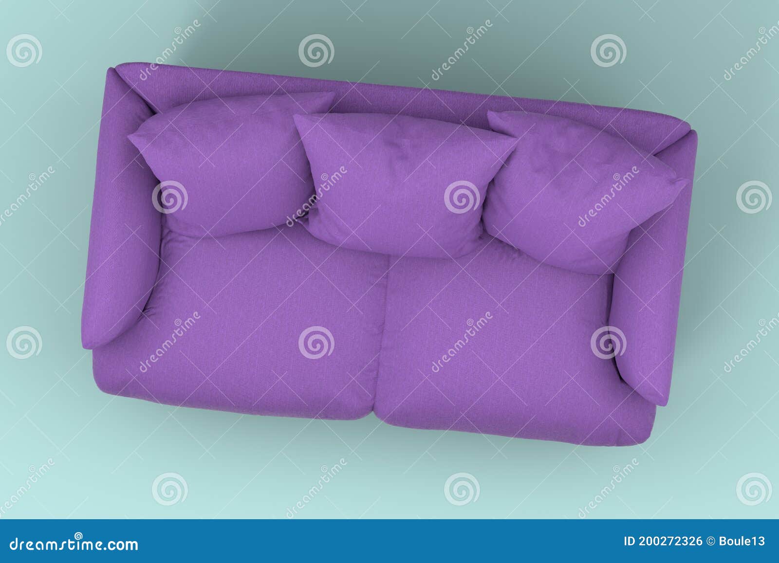 Violet Couch with Pillows on Studio Blue Background Stock Illustration ...