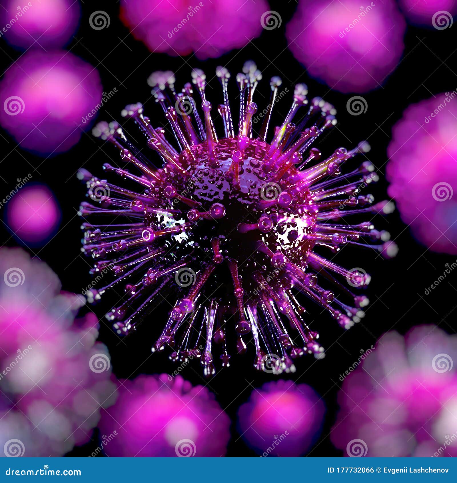 Violet Covid Virus 19 in the Center in Sharpness, while Others with the ...