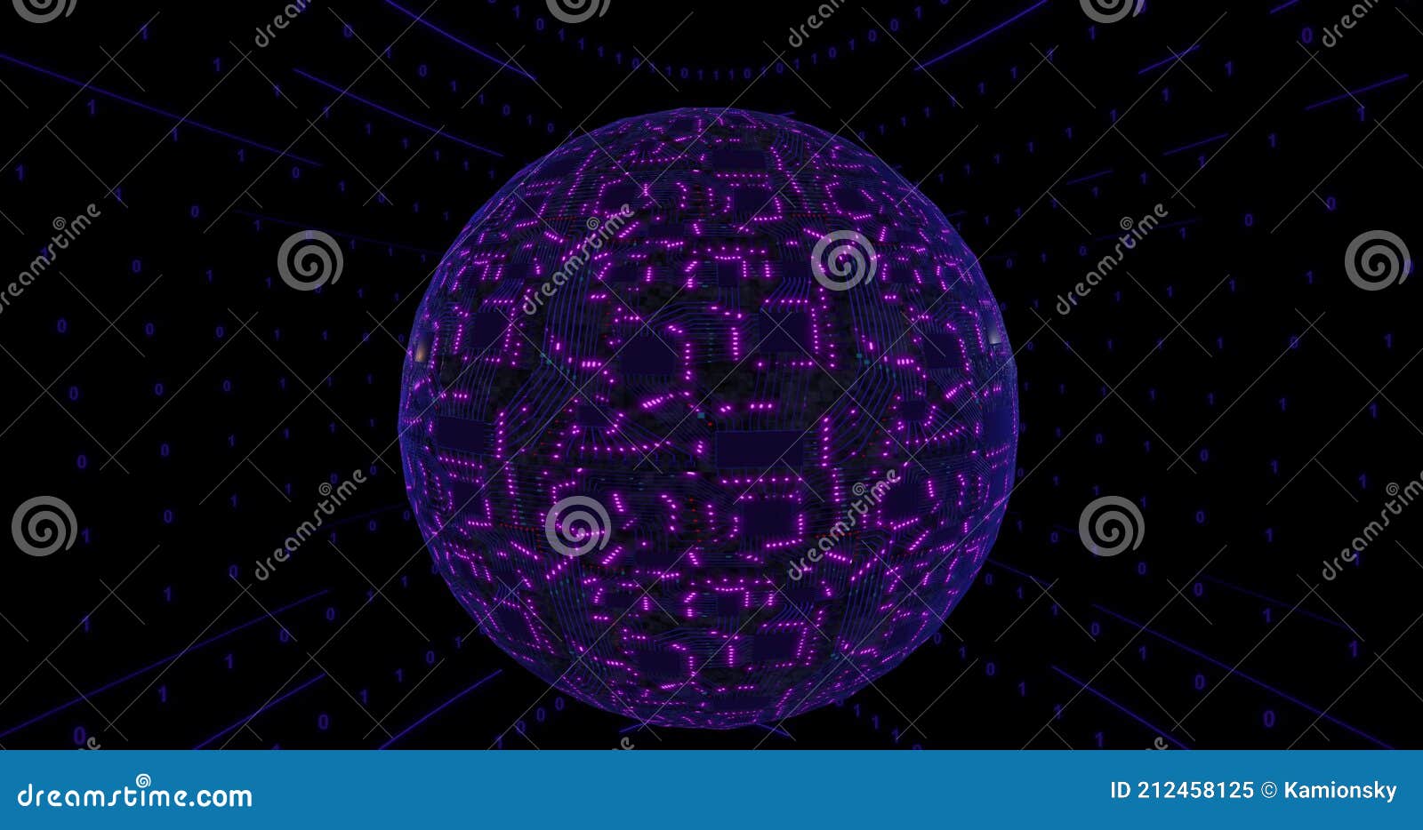 Violet 3D Digital Concept, Sphere Planet with Circuit Board and Cpu ...