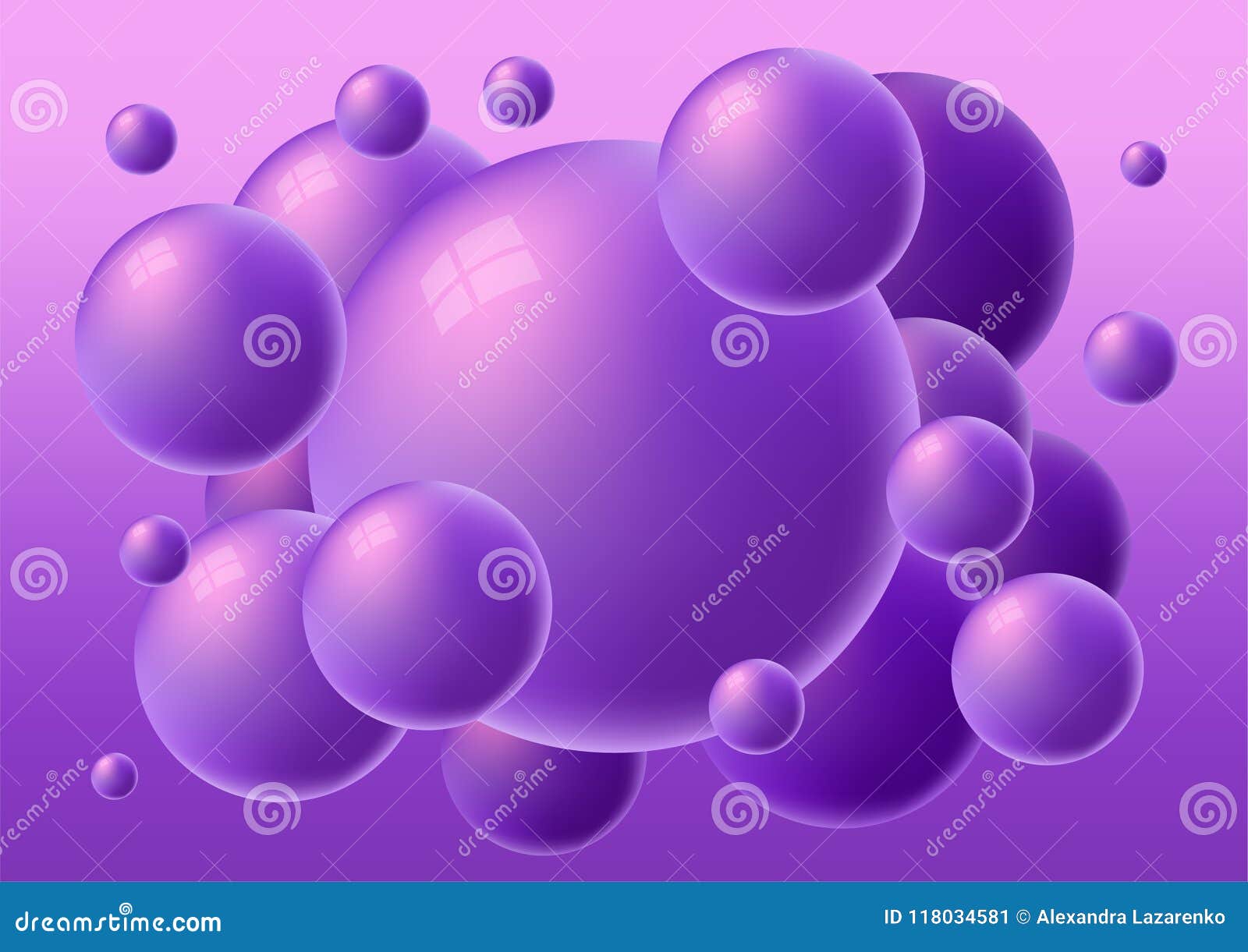 Violet 3d Glossy Spheres with Reflections Stock Vector - Illustration ...