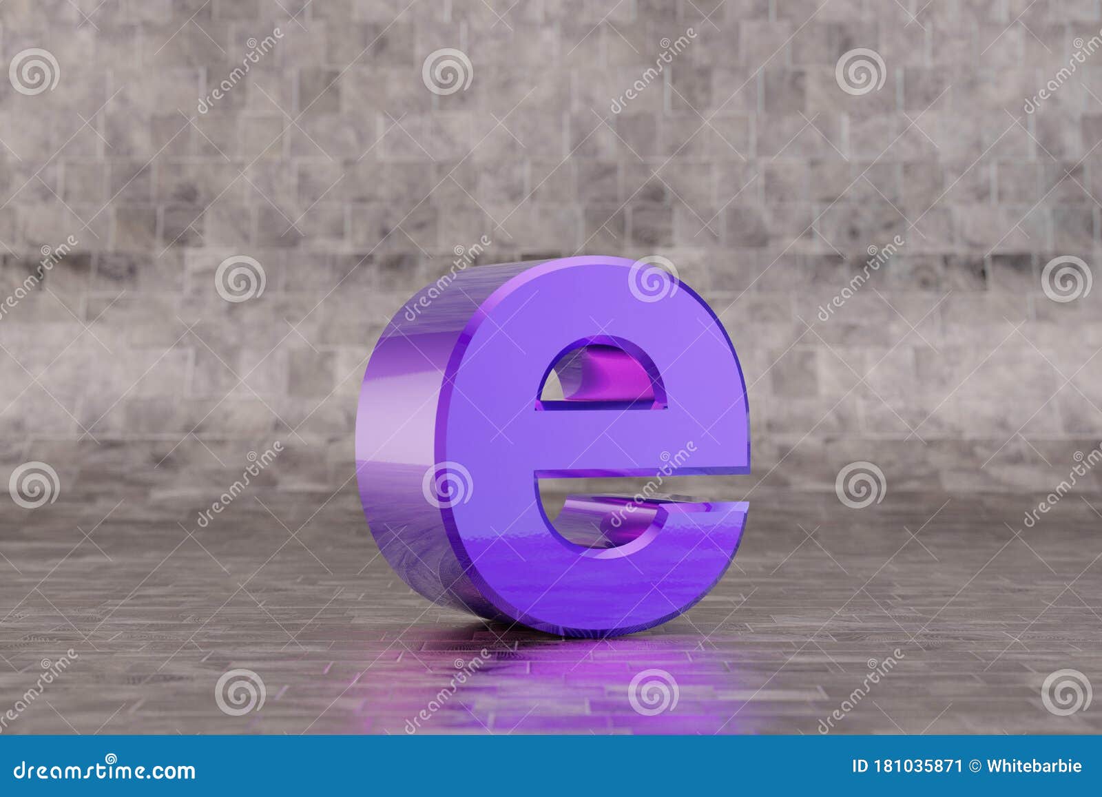 Violet 3d Letter E Lowercase. Glossy Indigo Letter on Tile Background ...