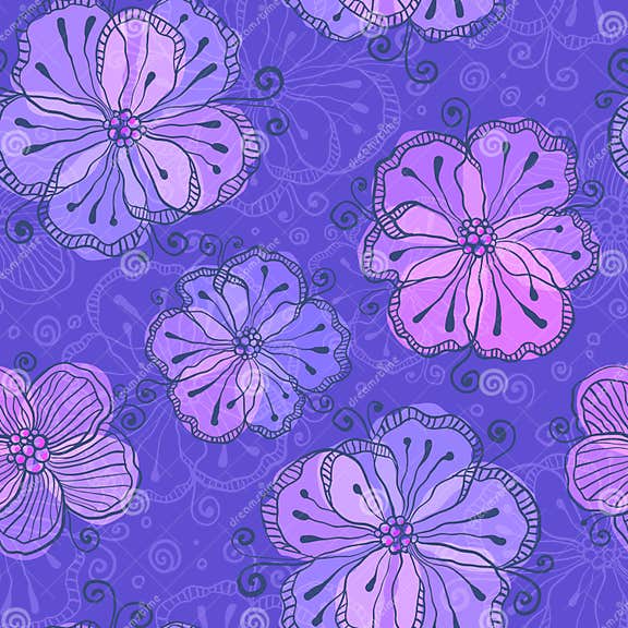 Violet Doodle Flowers Vector Seamless Pattern Stock Vector ...