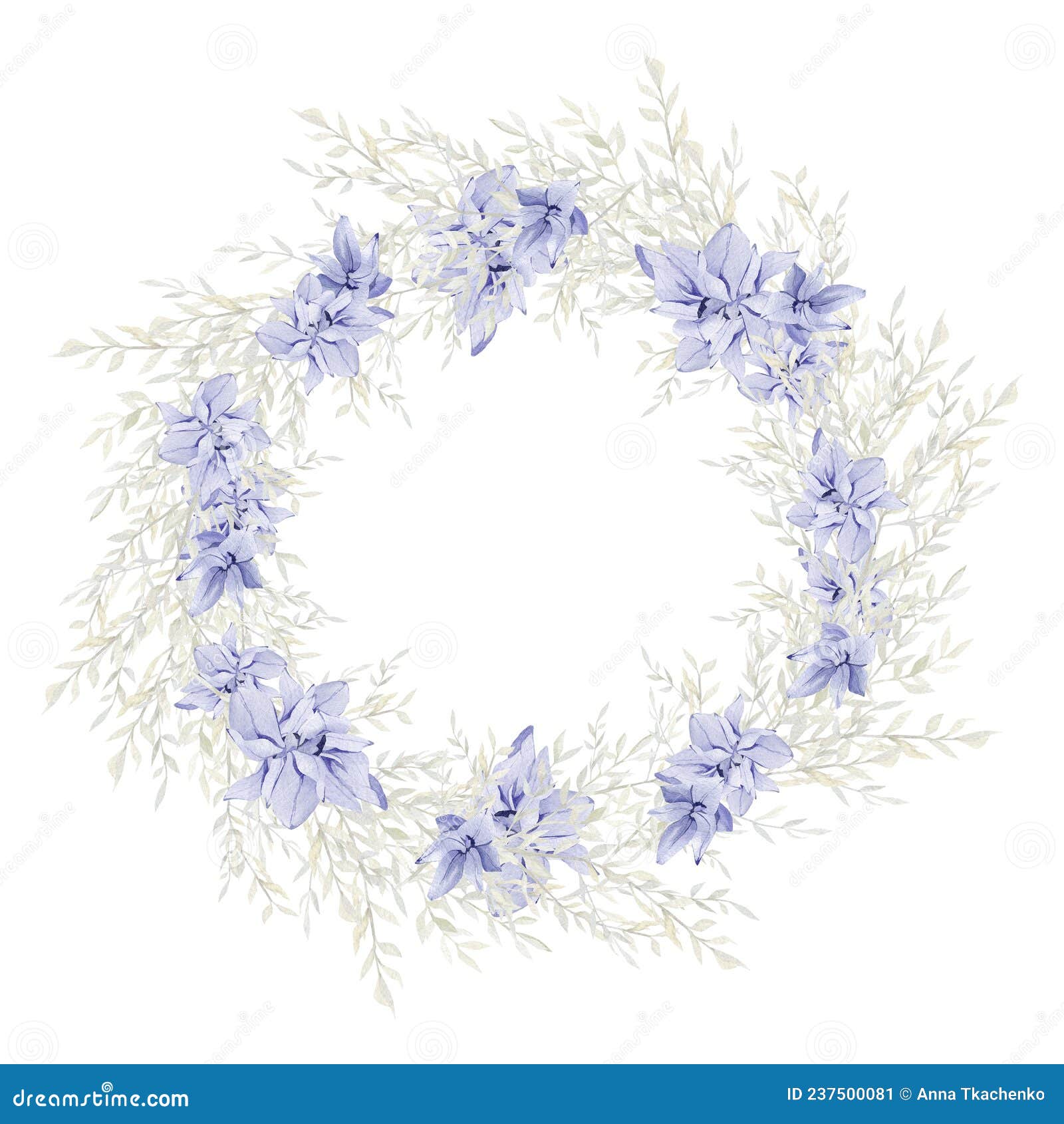 Violet Floral Wreath Watercolor Illustration With Hand Drawn Boho