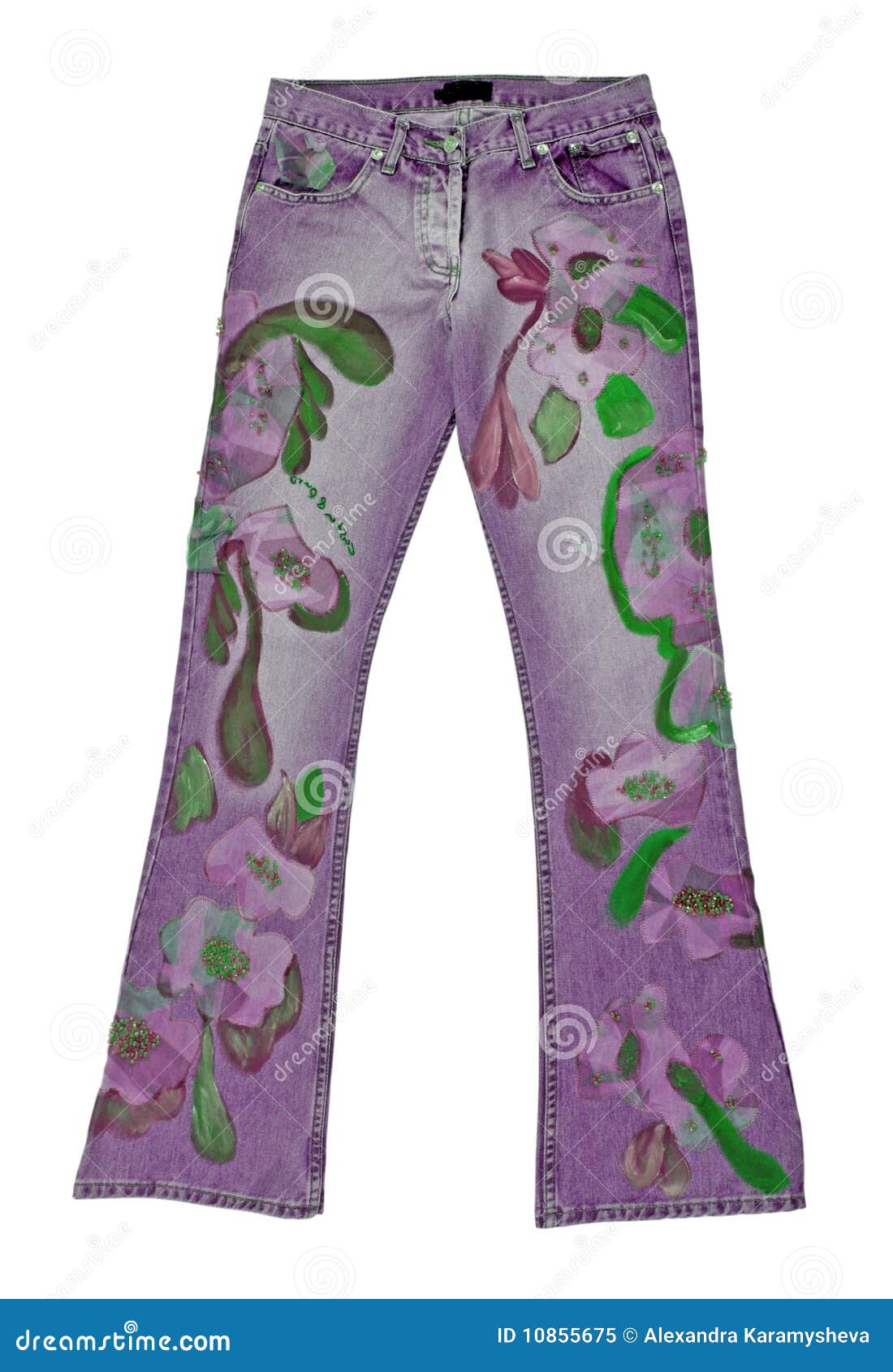 Violet Flowers Jeans Trousers Stock Image - Image of female, store ...