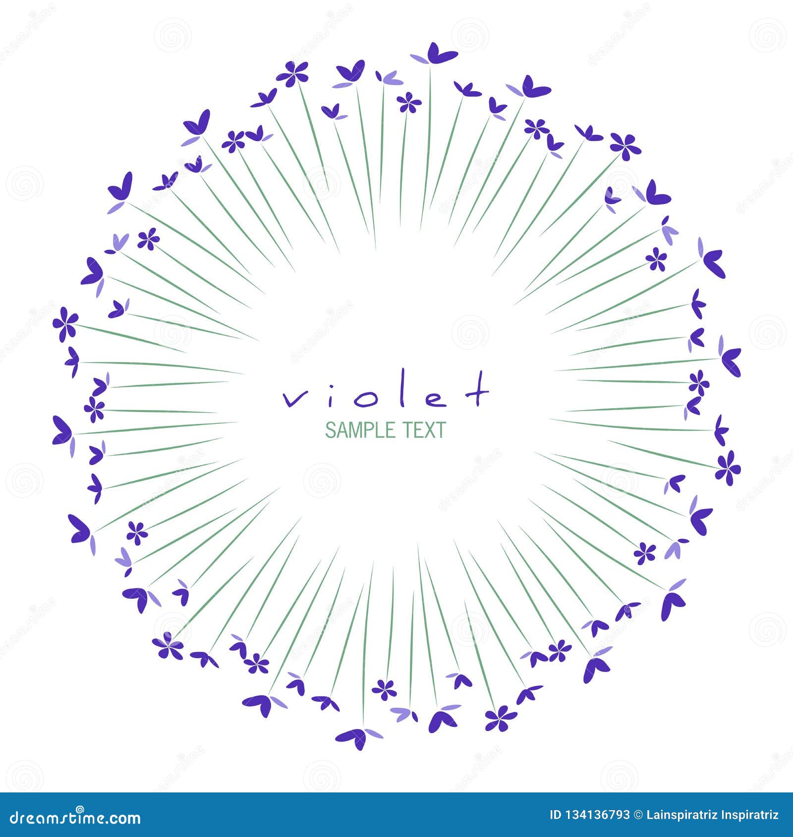 Round Frame of Wild Violets Isolated on White Background Stock ...