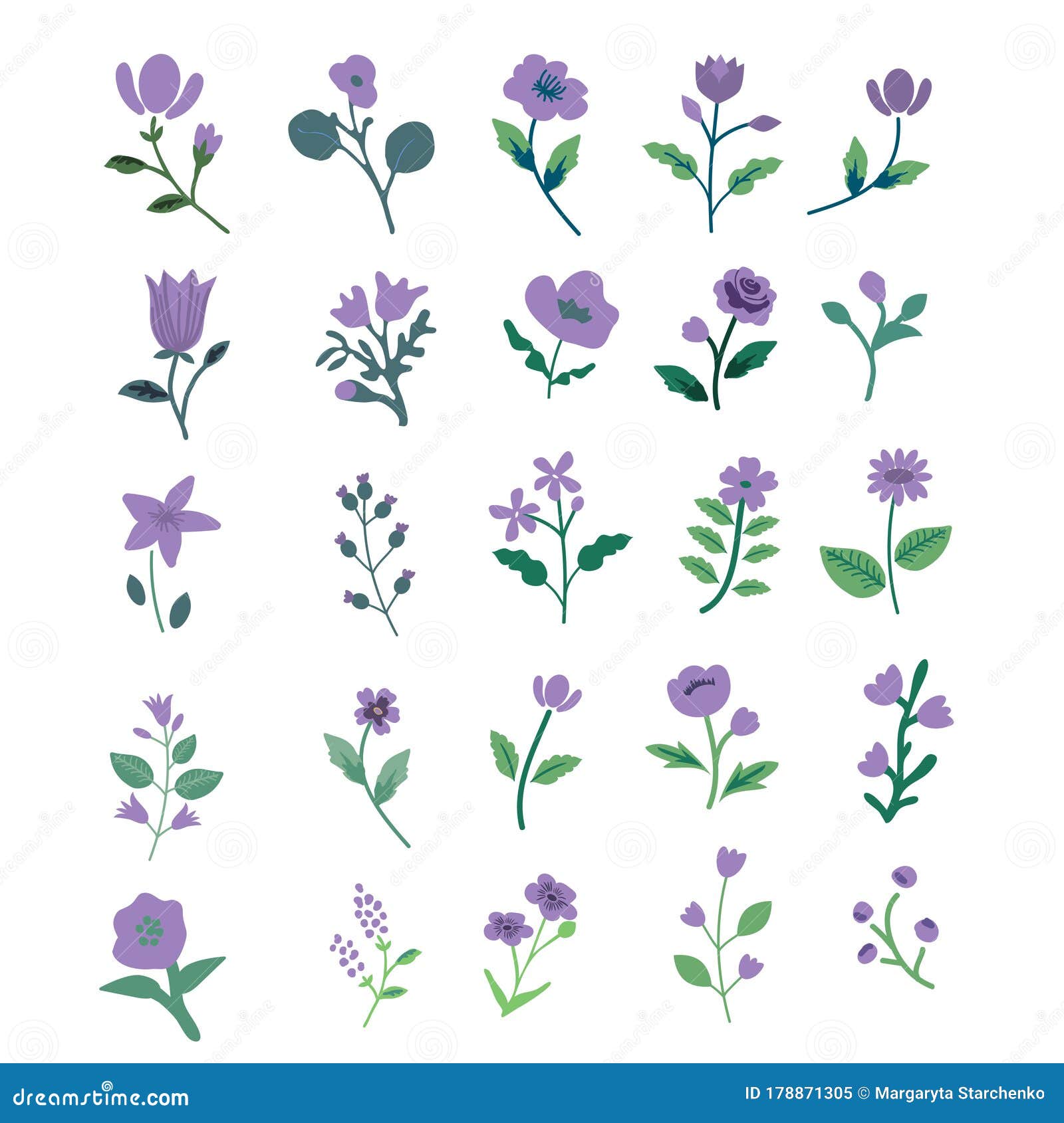 Violet flowers set stock vector. Illustration of plant - 178871305