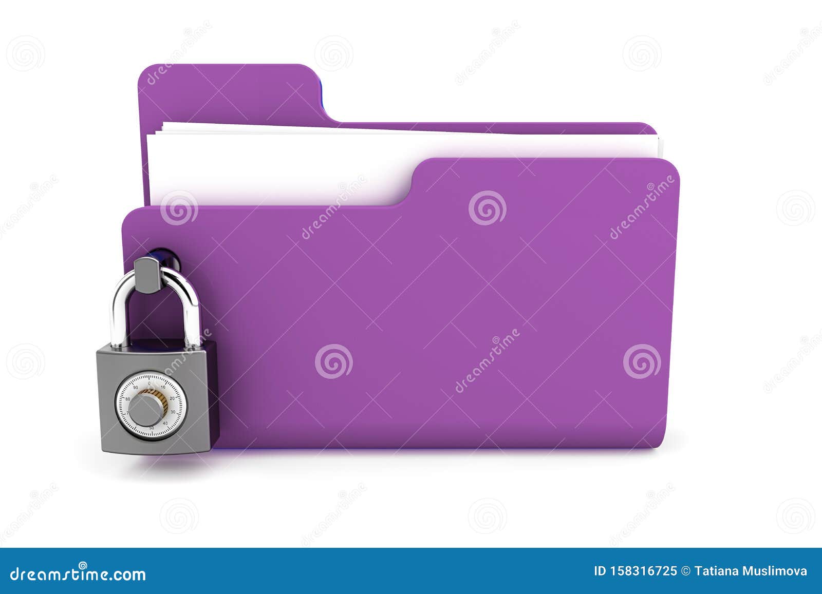 Violet Folder with the Lock Isolated on White Background. Data Security ...