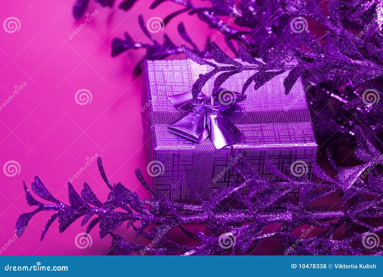 Violet Gift Box with Decoration Stock Photo - Image of background ...