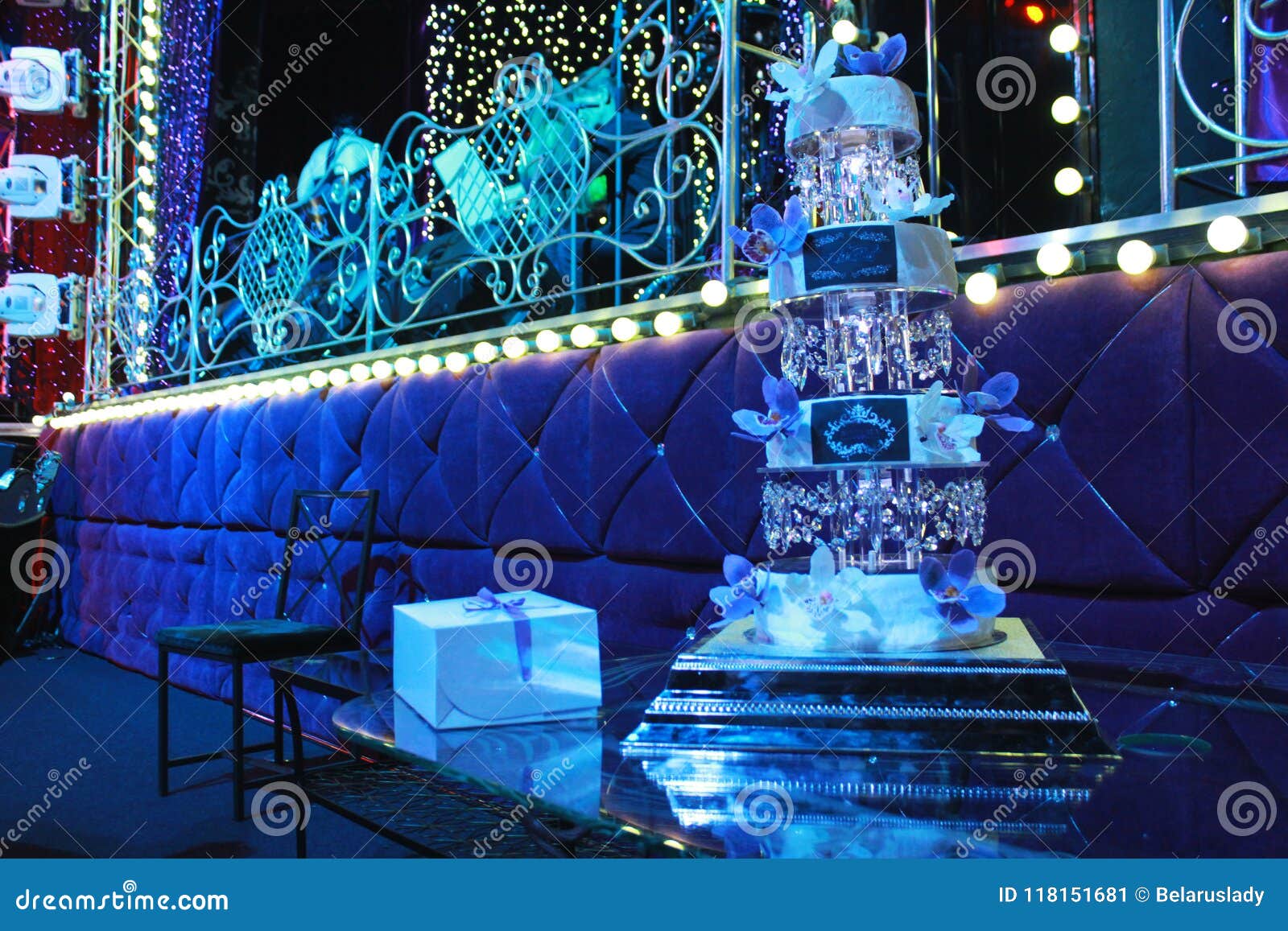 Violet Glamour Cake in Night Club Stock Image - Image of flower, club ...