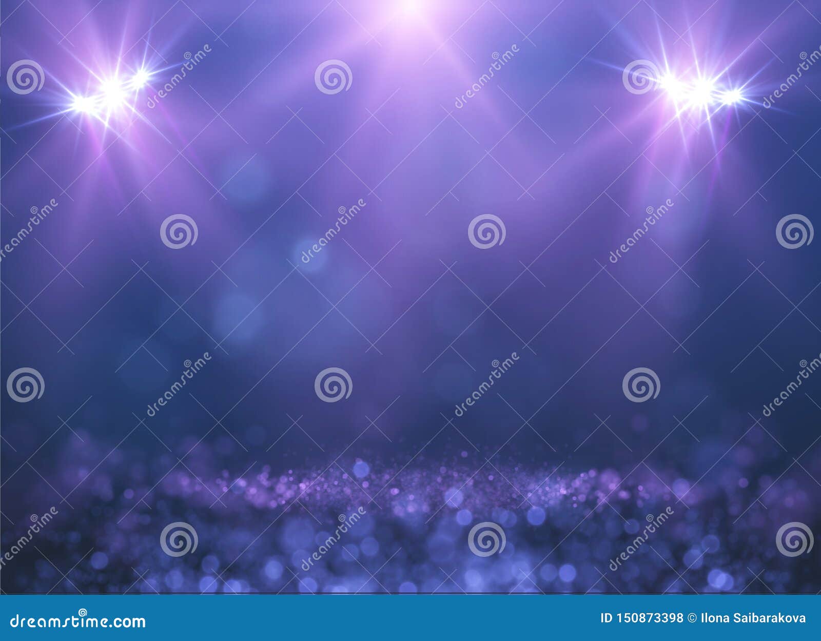 Violet Glittering Dust Spotlight Vector Concert Empty Stage Background ...