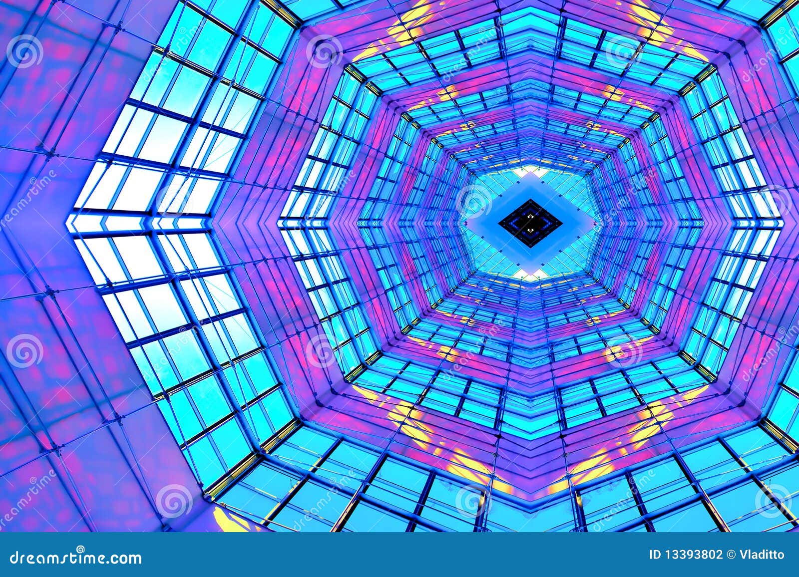 Violet Illuminated Ceiling Indoor Shopping Mall Stock Photo - Image of ...