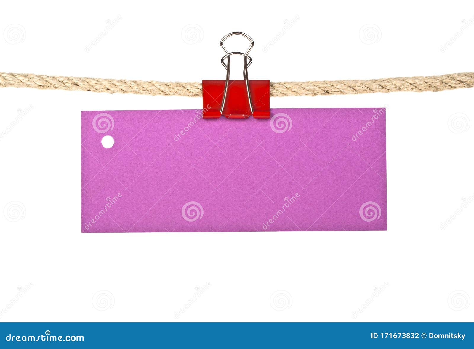 Violet Label on a Rope Isolated on White Background, Closeup Stock ...