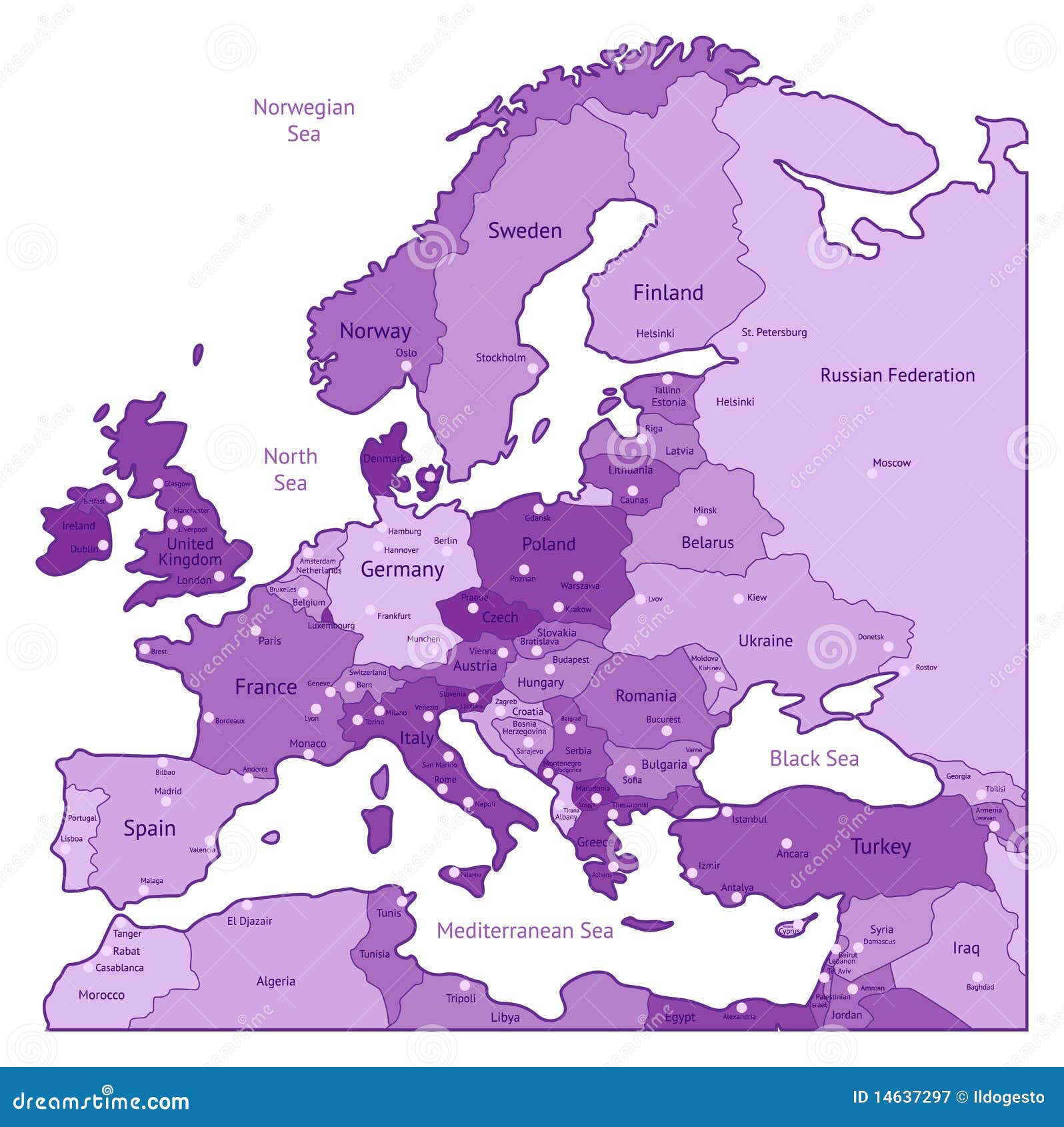 Violet map of Europe stock vector. Illustration of portugal - 14637297