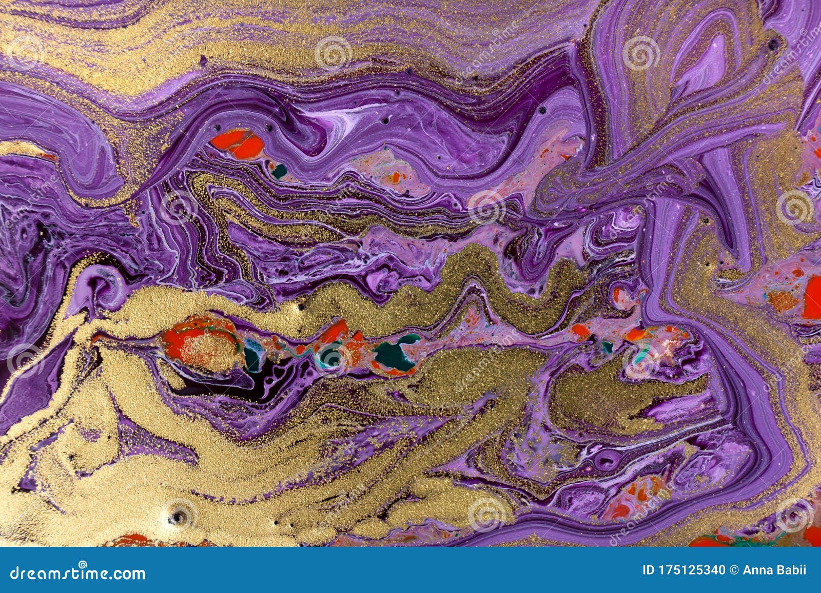 Violet Marble Abstract Background. Mixed Inks Texture with Golden ...