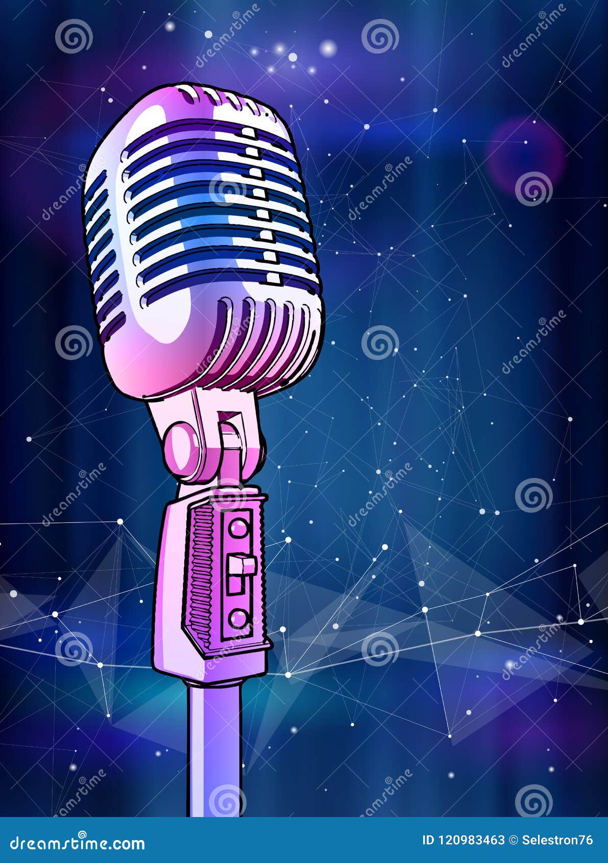 Violet Microphone on a Dark Cosmic Background Stock Vector ...