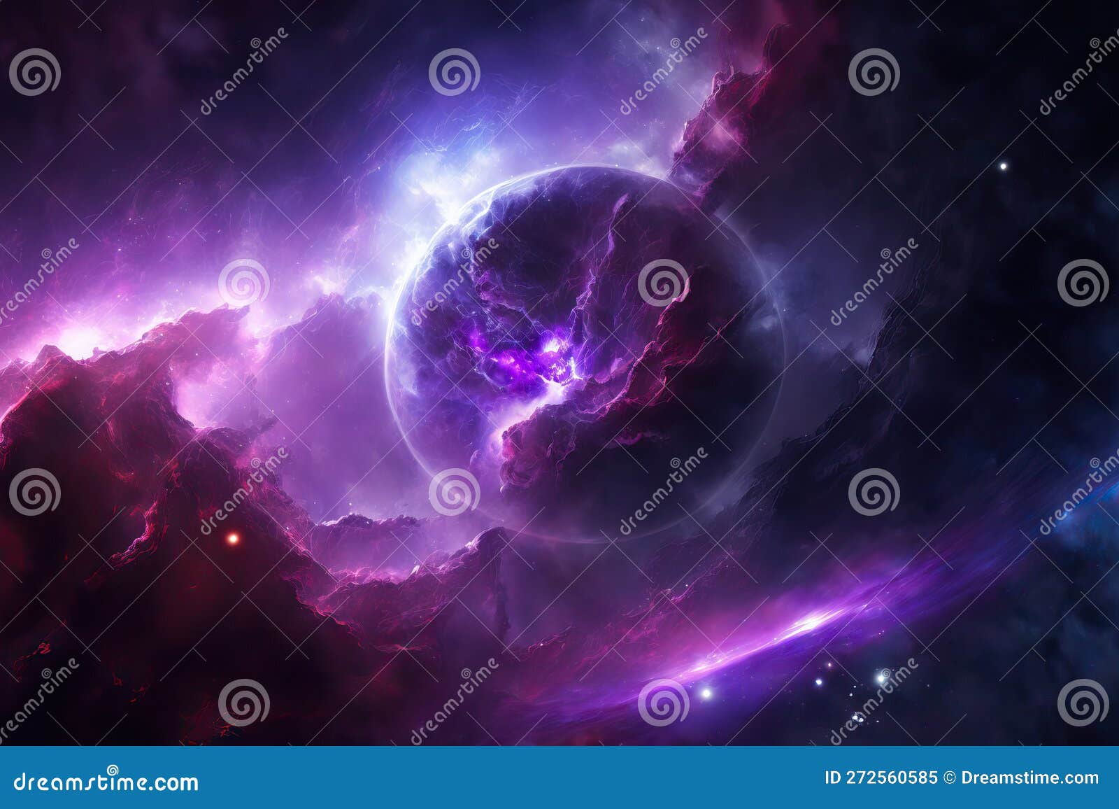 Violet Nebula, Planets, and Space Stock Illustration - Illustration of ...