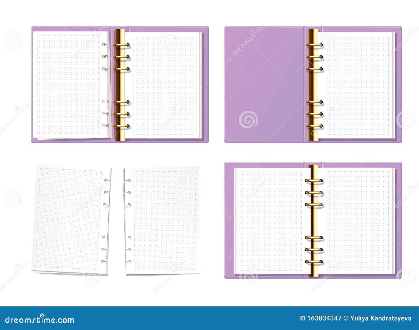 Violet Open Notebook Mock Up Top View. Paper with Dot Texture. Opened ...