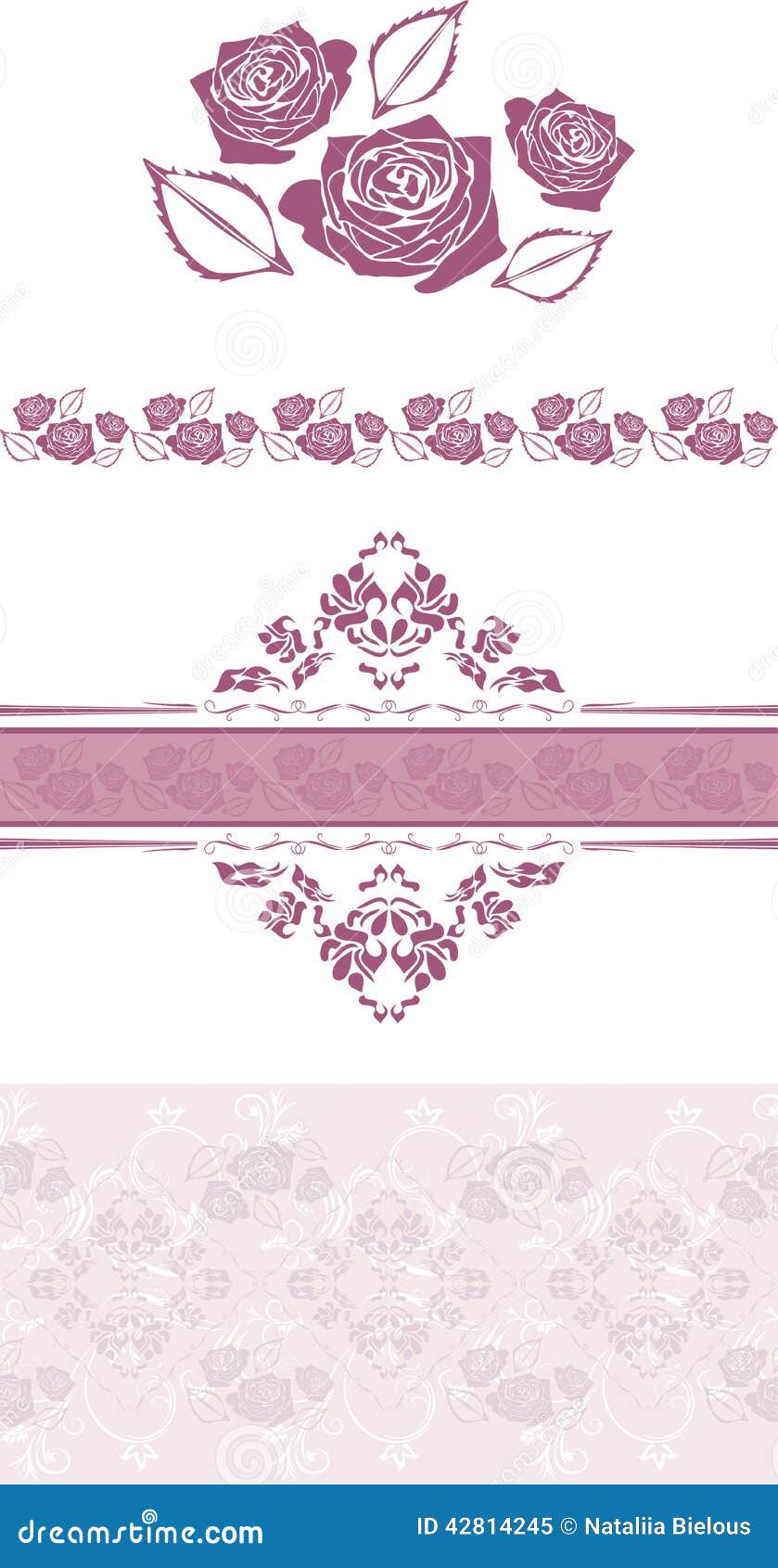 Violet Ornamental Elements and Borders with Stylized Roses Stock Vector ...