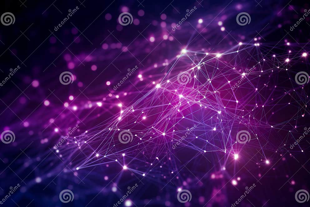 Violet-pink Abstract Background with a Network Grid and Particles ...