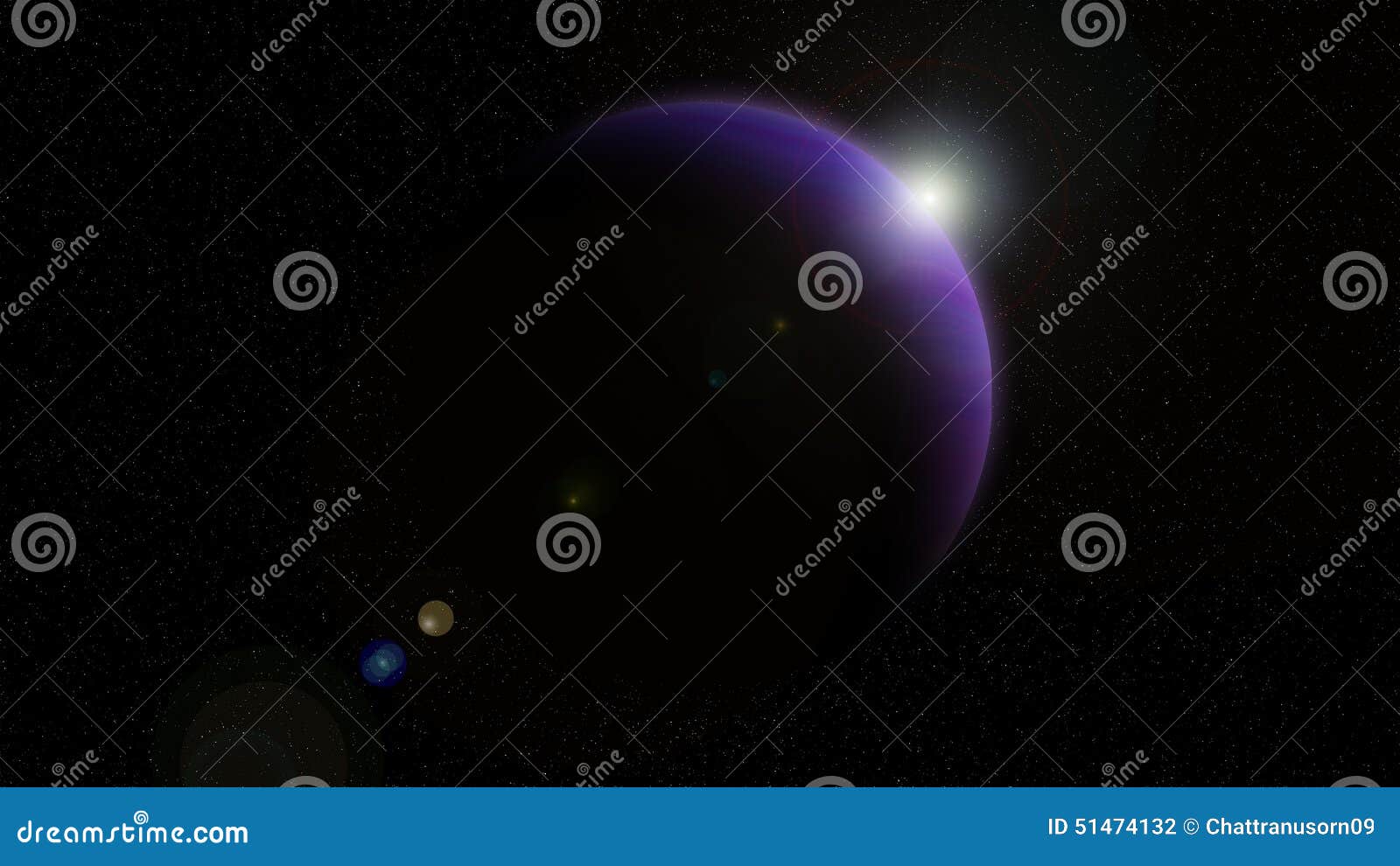 Violet Planet with Rising Sun Stock Illustration - Illustration of ...