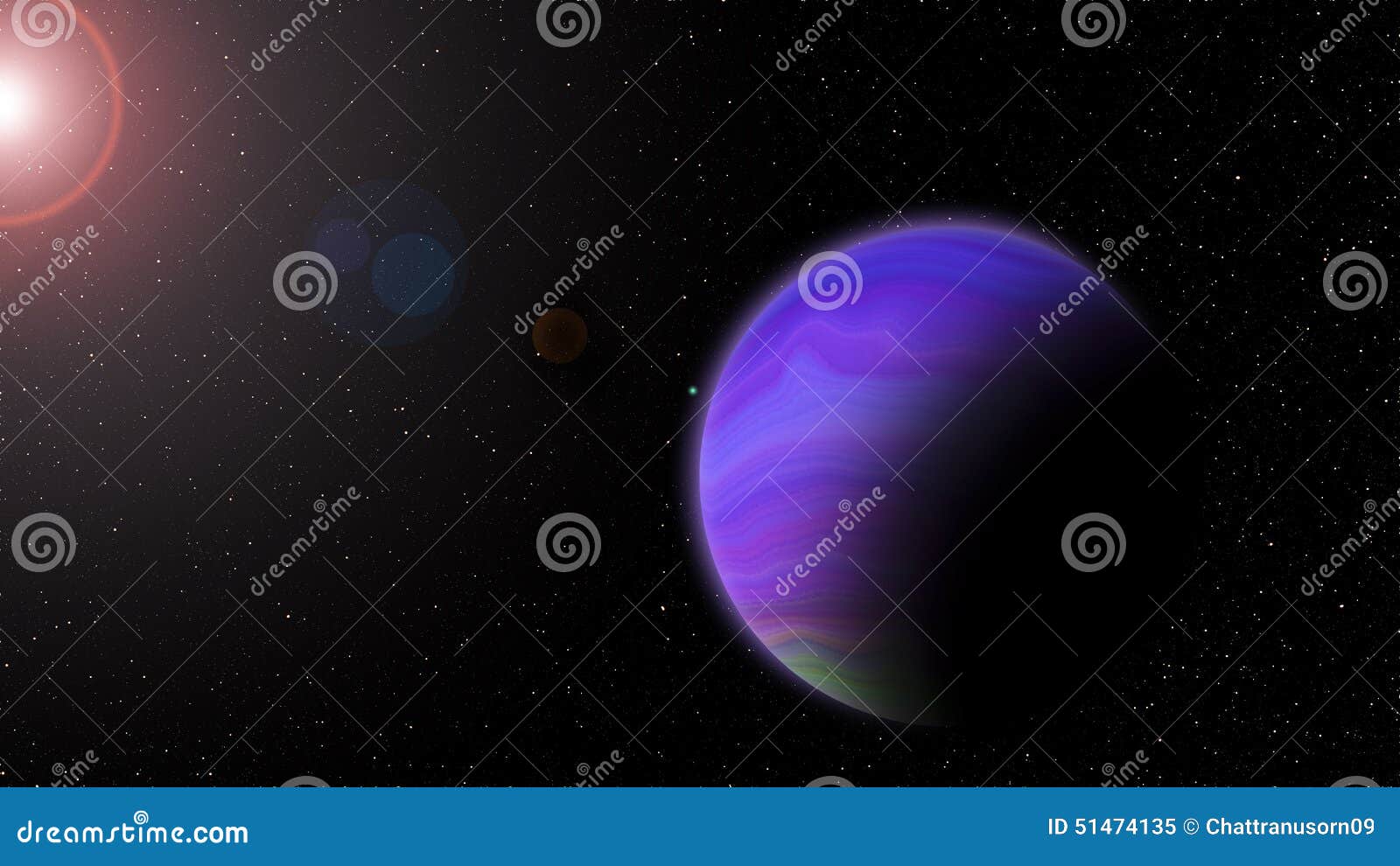 Violet Planet with Rising Sun Stock Illustration - Illustration of ...