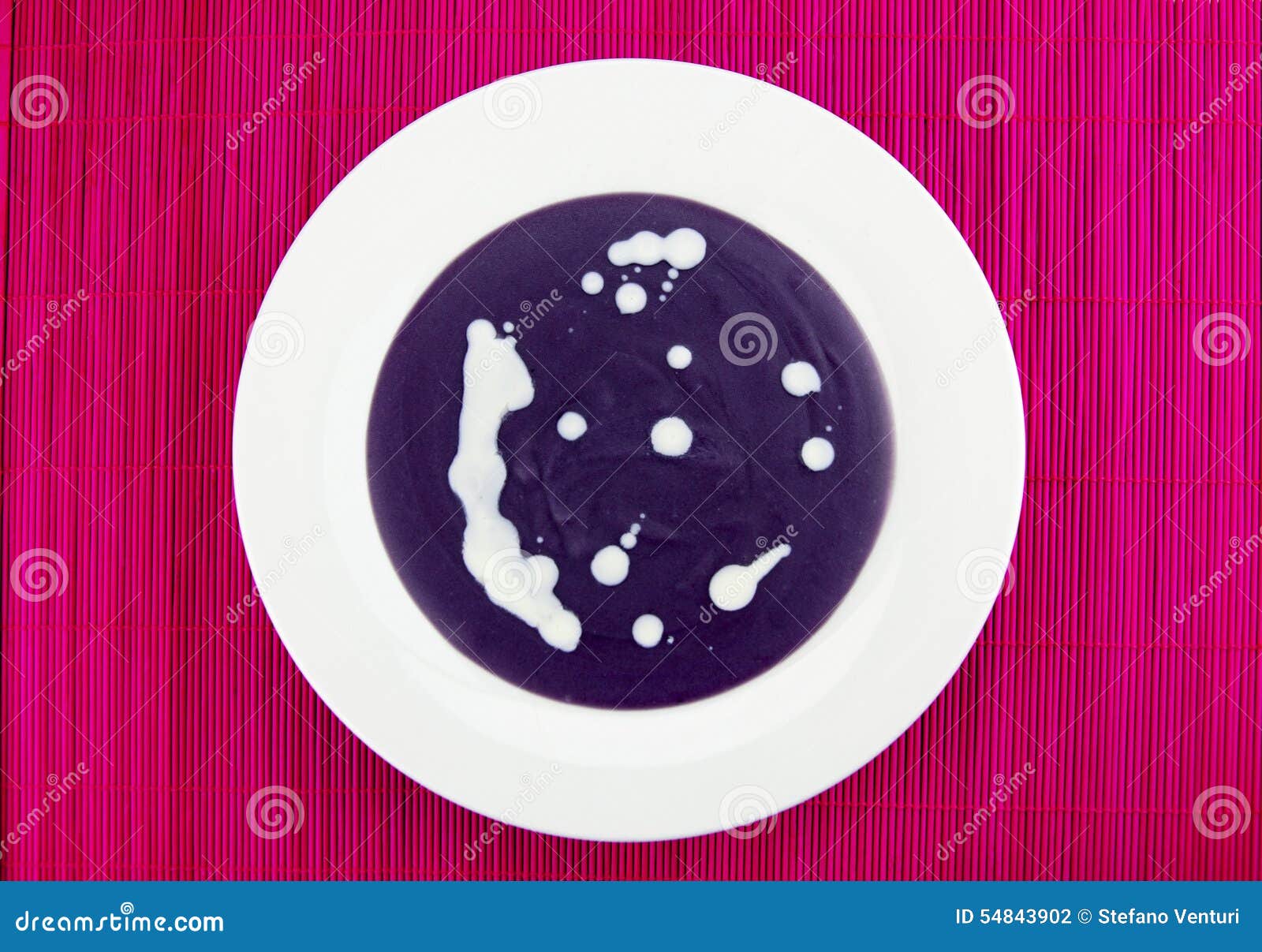 Violet Potato and Leek Soup with Cream Stock Photo - Image of potatos ...