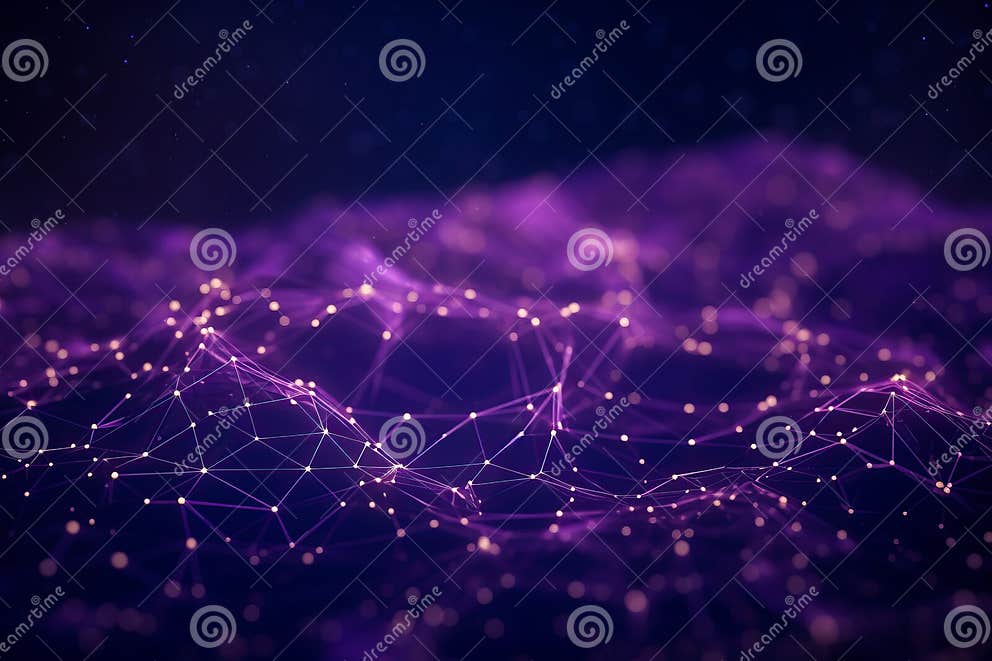 Violet Purple Abstract Background with a Network Grid, Particles ...