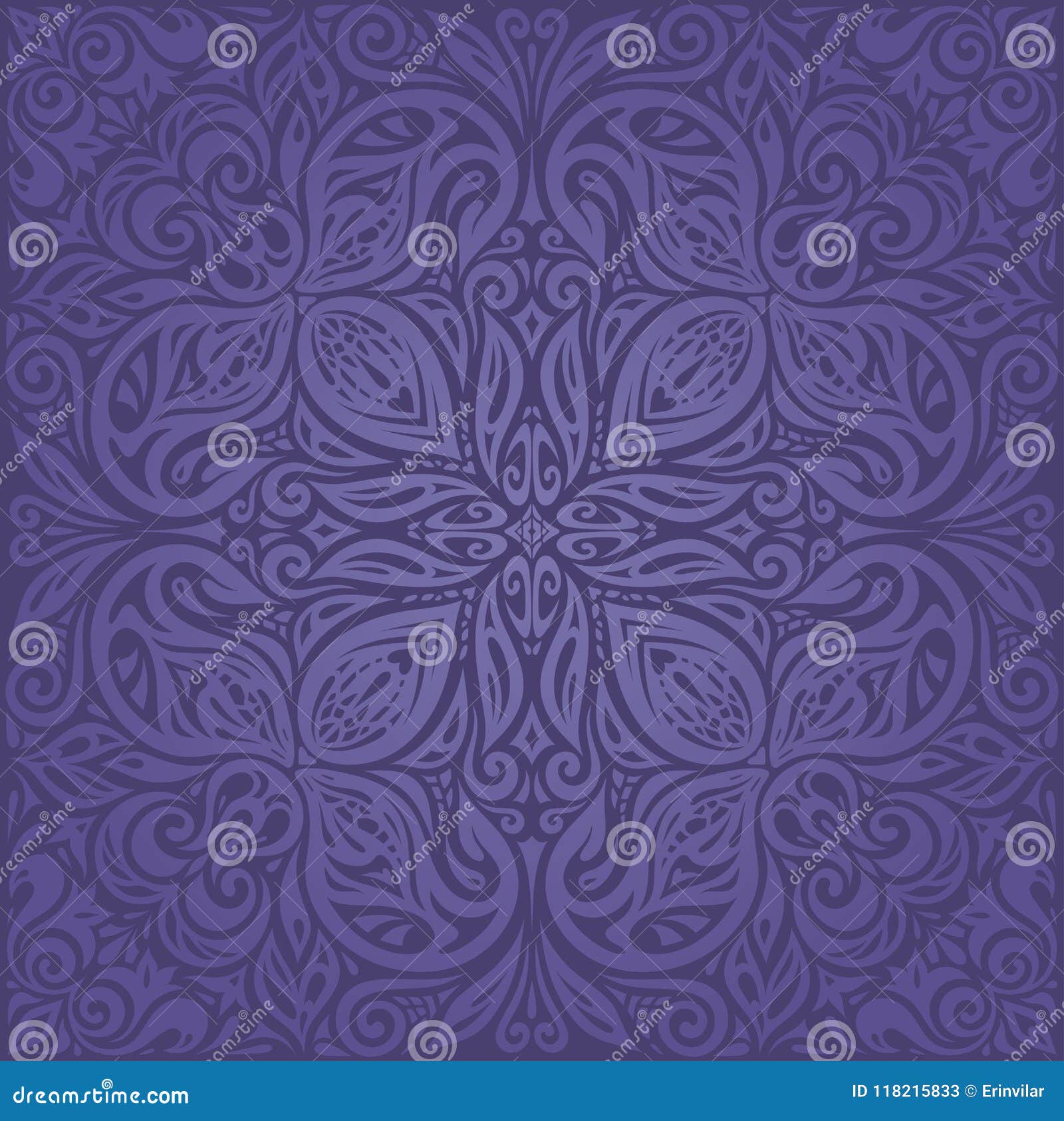 Violet Purple Floral Vintage Seamless Pattern Mandala Background Trendy