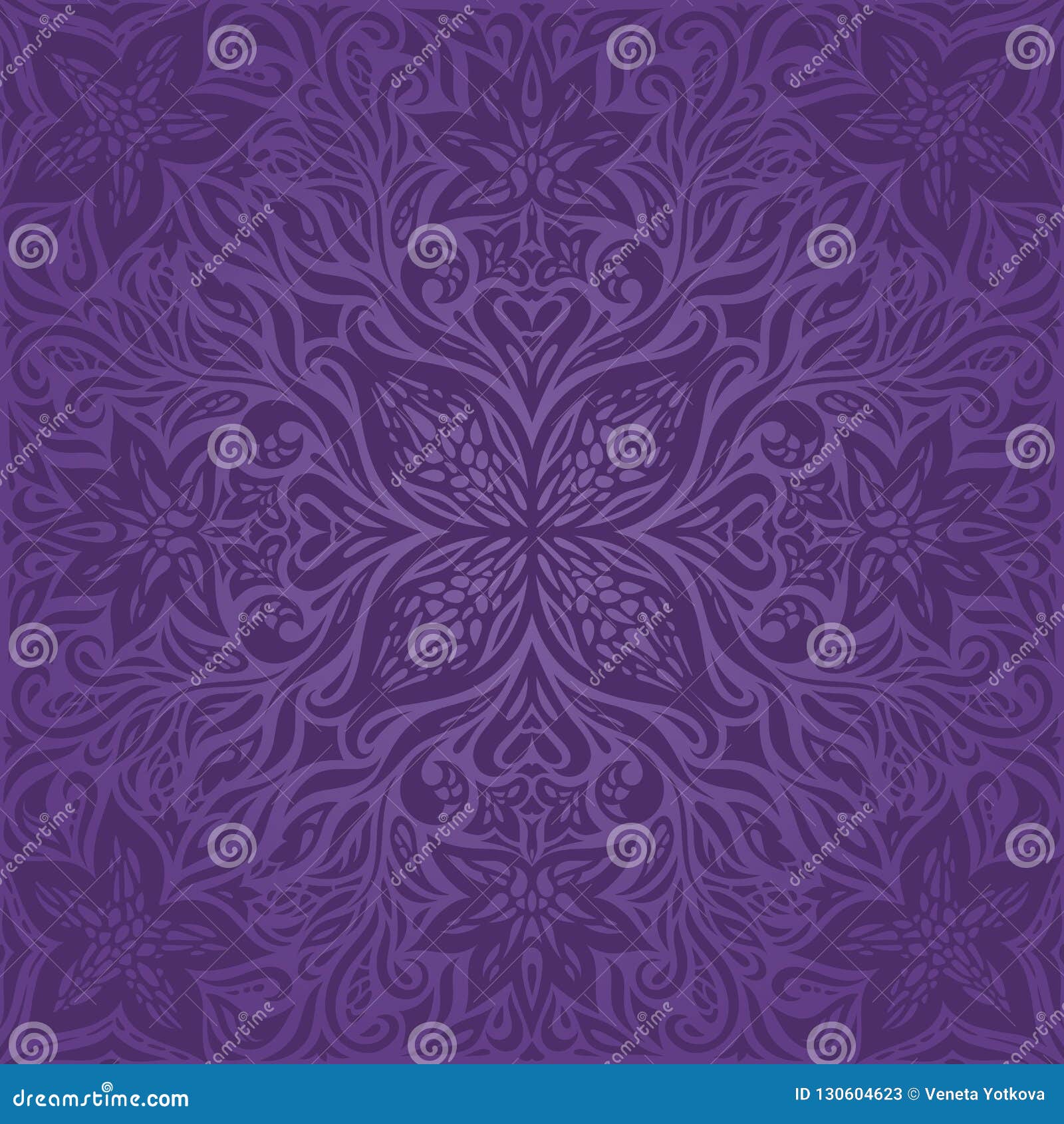 Violet Purple Flowers Vintage Seamless Pattern Floral Background Trendy