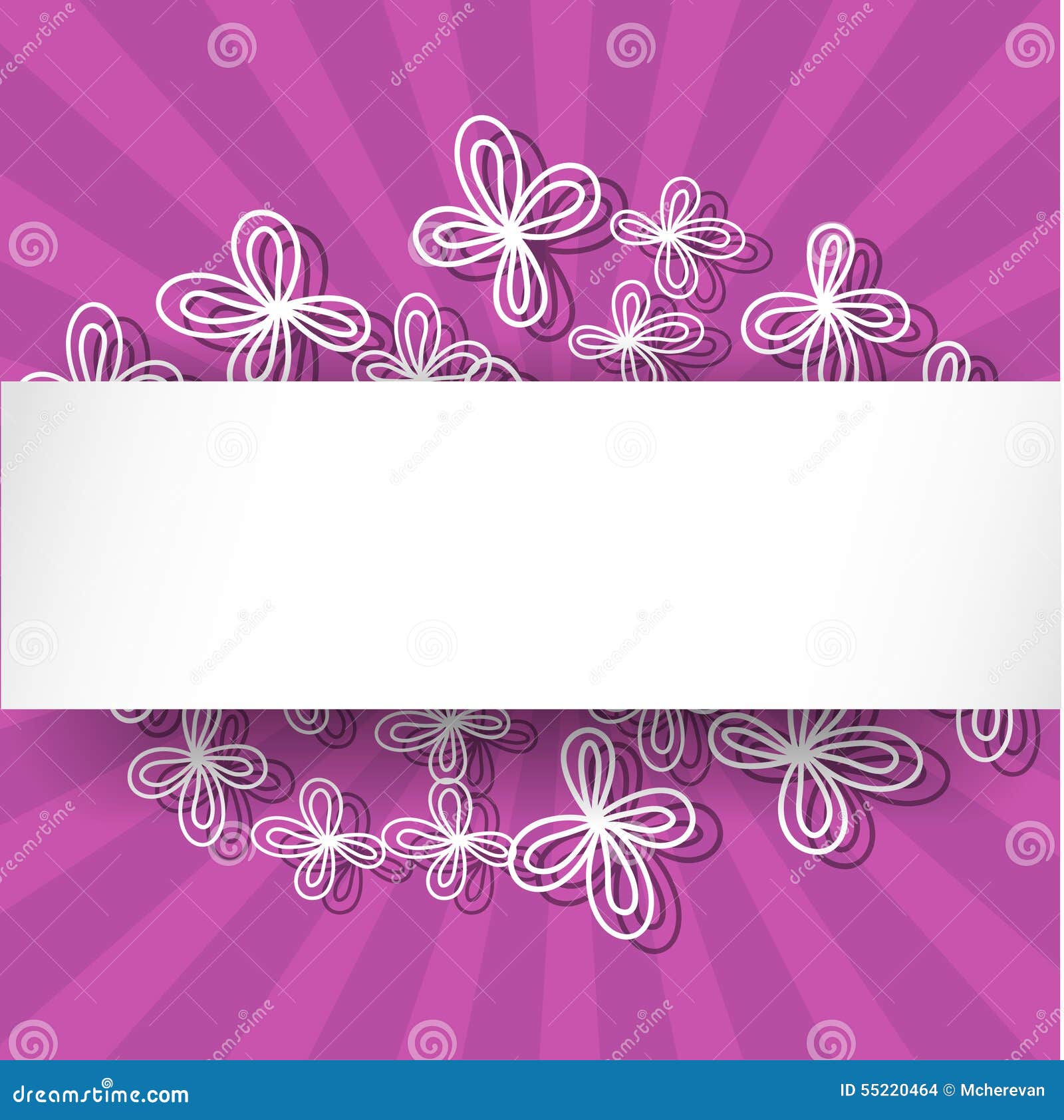 Violet Rays Background with Abstract White Flowers and Place for Text ...