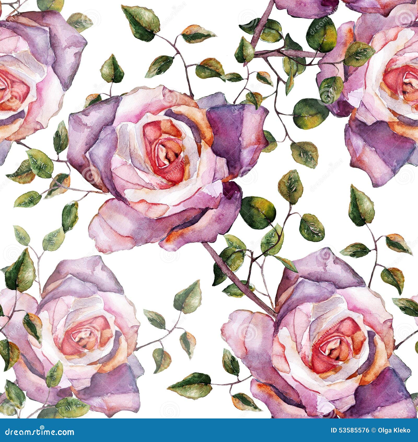 Violet Rose Watercolor Pattern Seamless Handmade Stock Illustrations ...