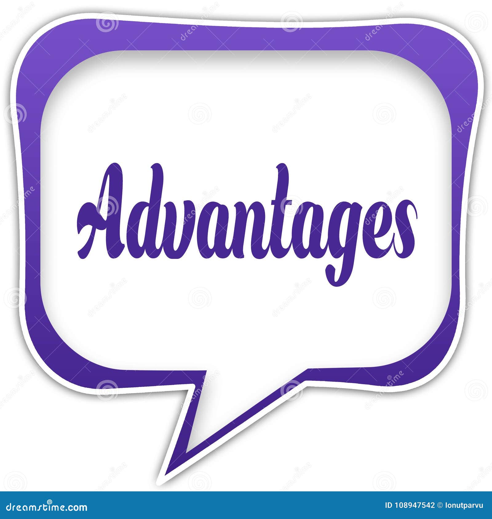 Violet Square Speech Bubble with ADVANTAGES Text Message Stock ...