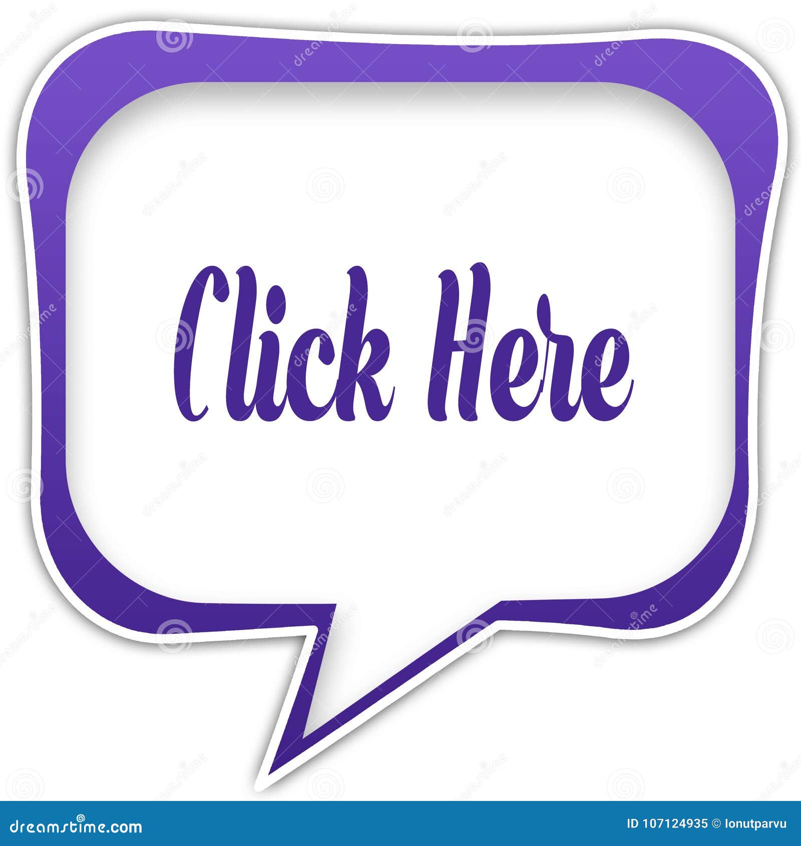 Violet Square Speech Bubble with CLICK HERE Text Message Stock ...