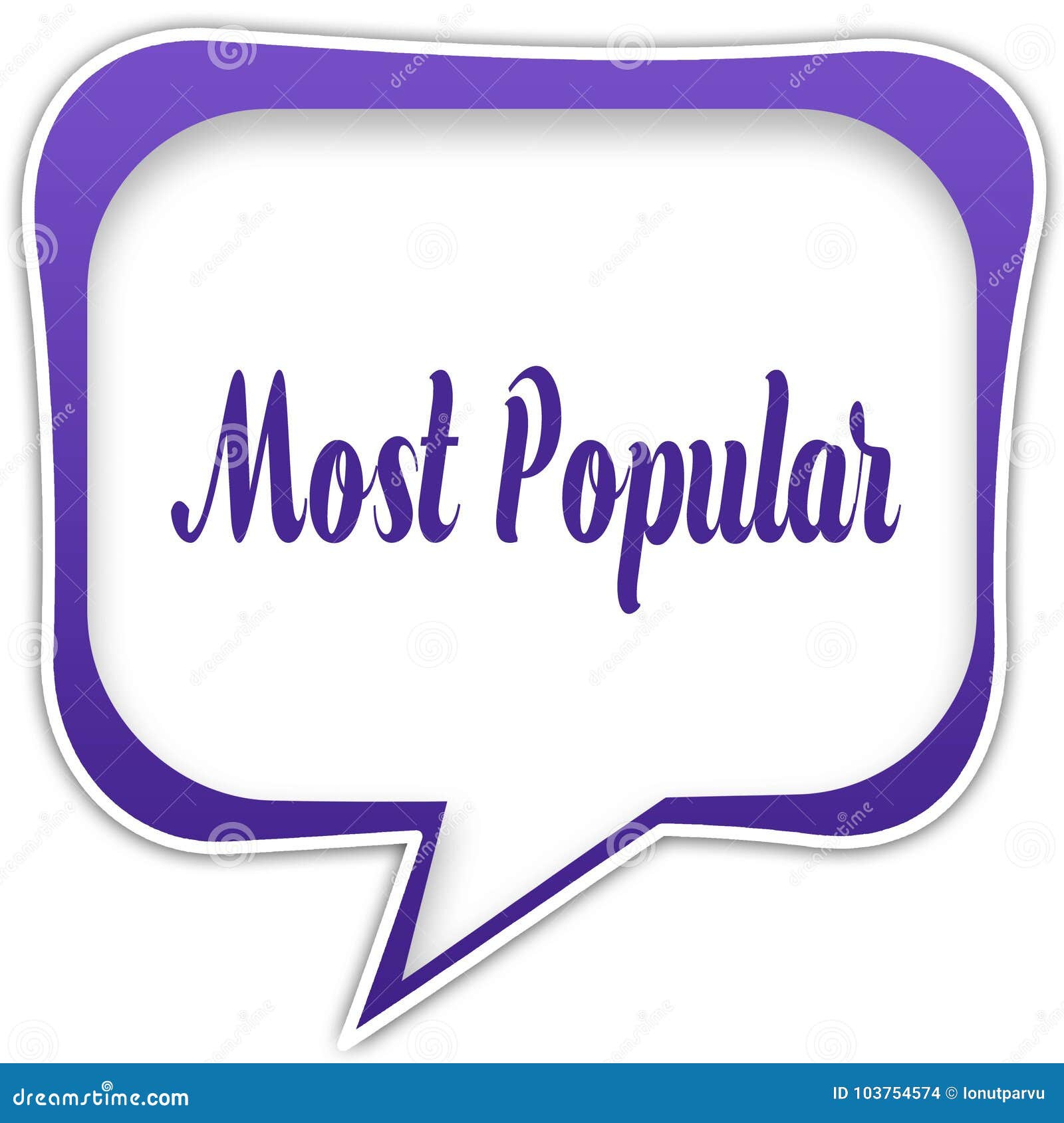 Violet Square Speech Bubble with MOST POPULAR Text Message Stock ...