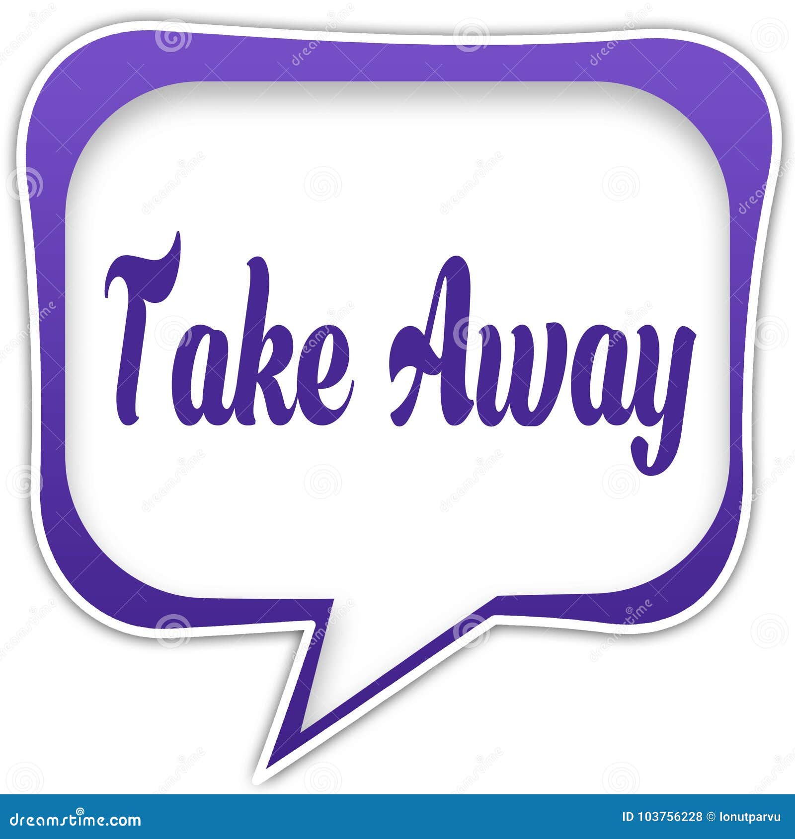 Violet Square Speech Bubble with TAKE AWAY Text Message Stock ...