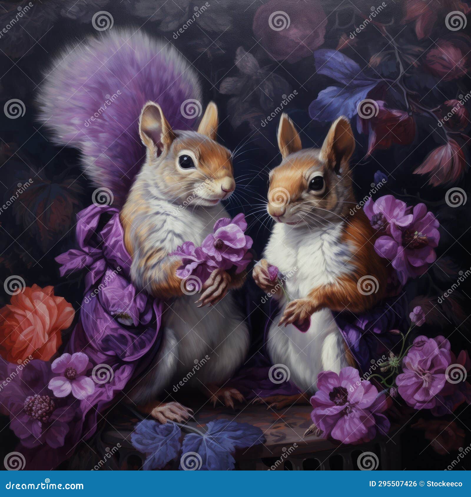 Violet Squirrel: Hyperrealistic Fantasy Painting with Rococo Wall Art ...