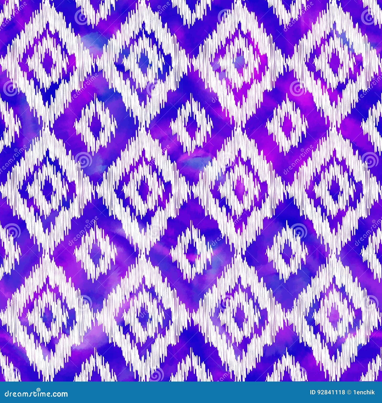 Violet Stitched Rhombus Ornament on Watercolor Vector Seamless Pattern ...