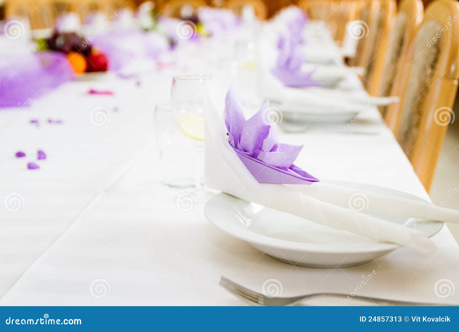 Violet Wedding or Reception Table Stock Image - Image of fork, elegant ...