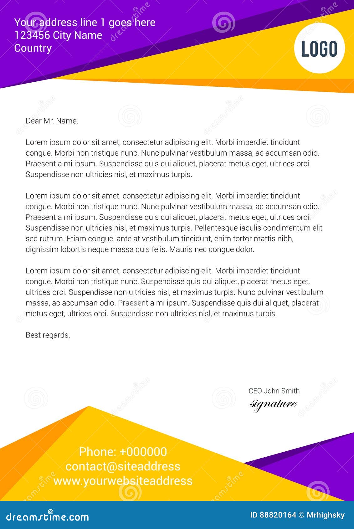 Violet and Yellow Modern Letterhead Stock Vector - Illustration of ...