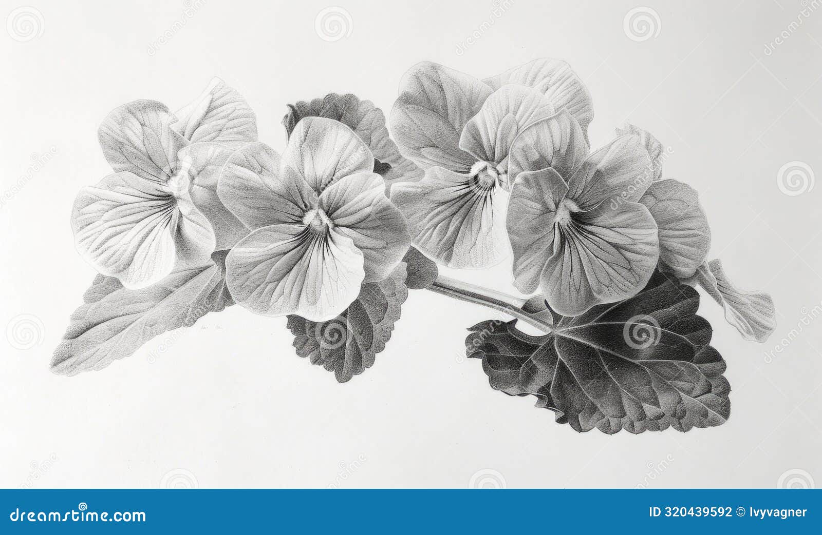 Violets in Pencil, Fine Lines, Detailed Shading, Realistic Stock Photo ...